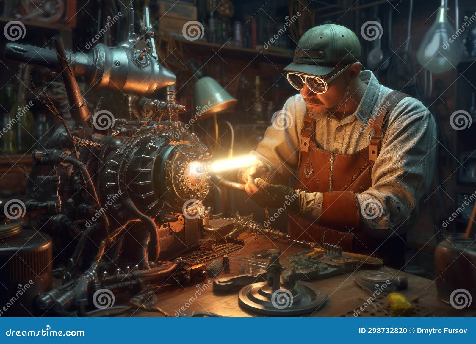 A Welder Welds Large Pieces of Metal.the Magic of Inventions Stock ...