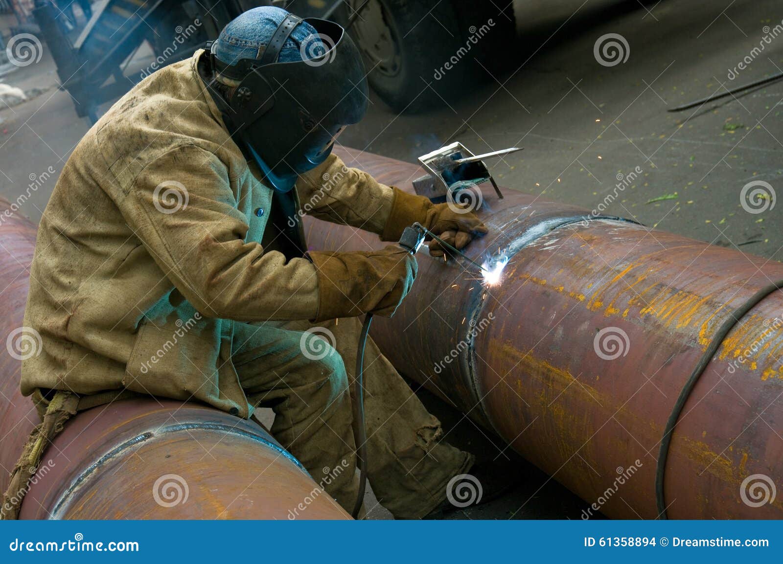 Welder Welds Pipe Segments. Repair and Replacement of Outdated P Stock ...