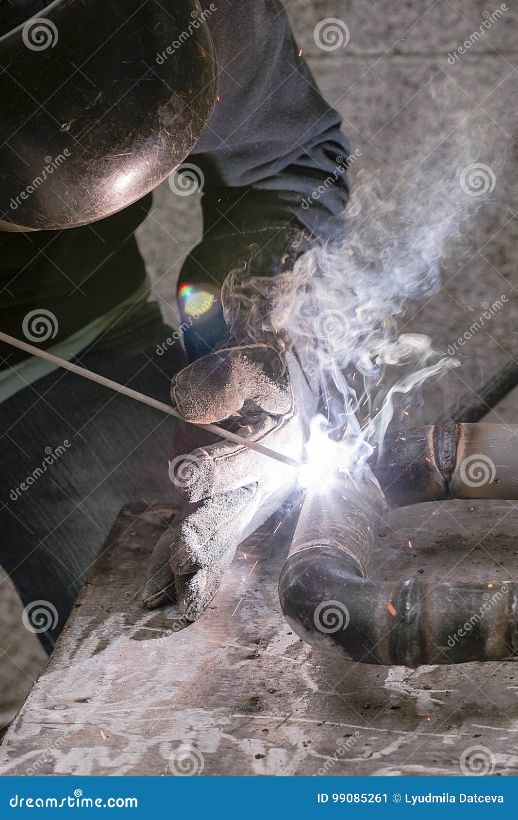 Welder Welds Pipes for Gas Installation Stock Image - Image of fire ...