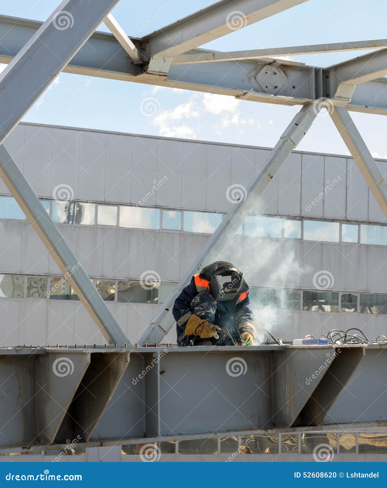 Welder Welds the Steel Bridge Construction Stock Photo - Image of ...