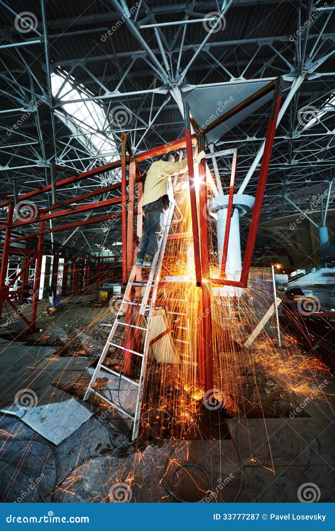 Welder welds steel frame stock image. Image of construction - 33777287