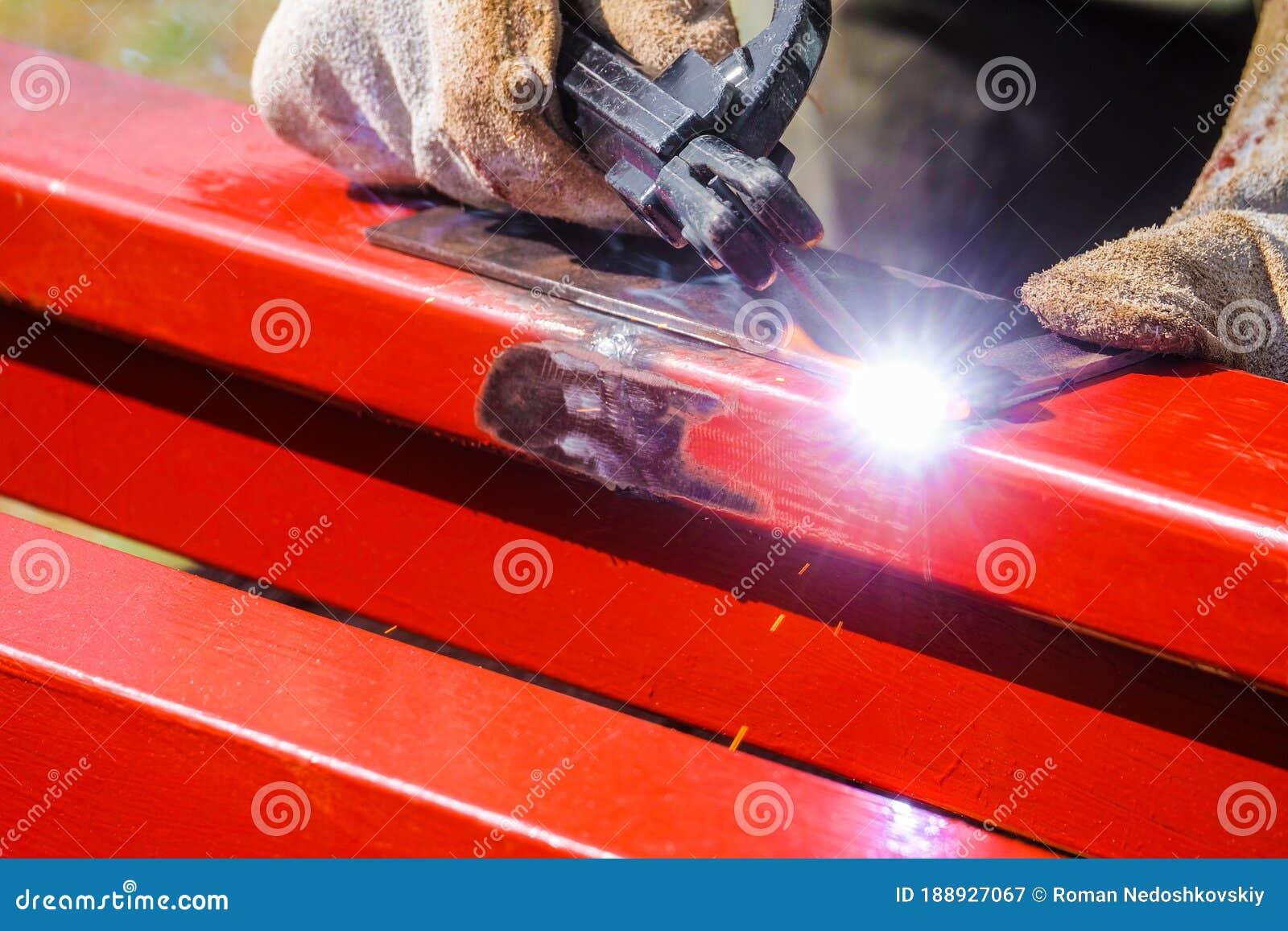 Welder Welds Steel Profile. Mounting Steel Construction Arc Welding ...