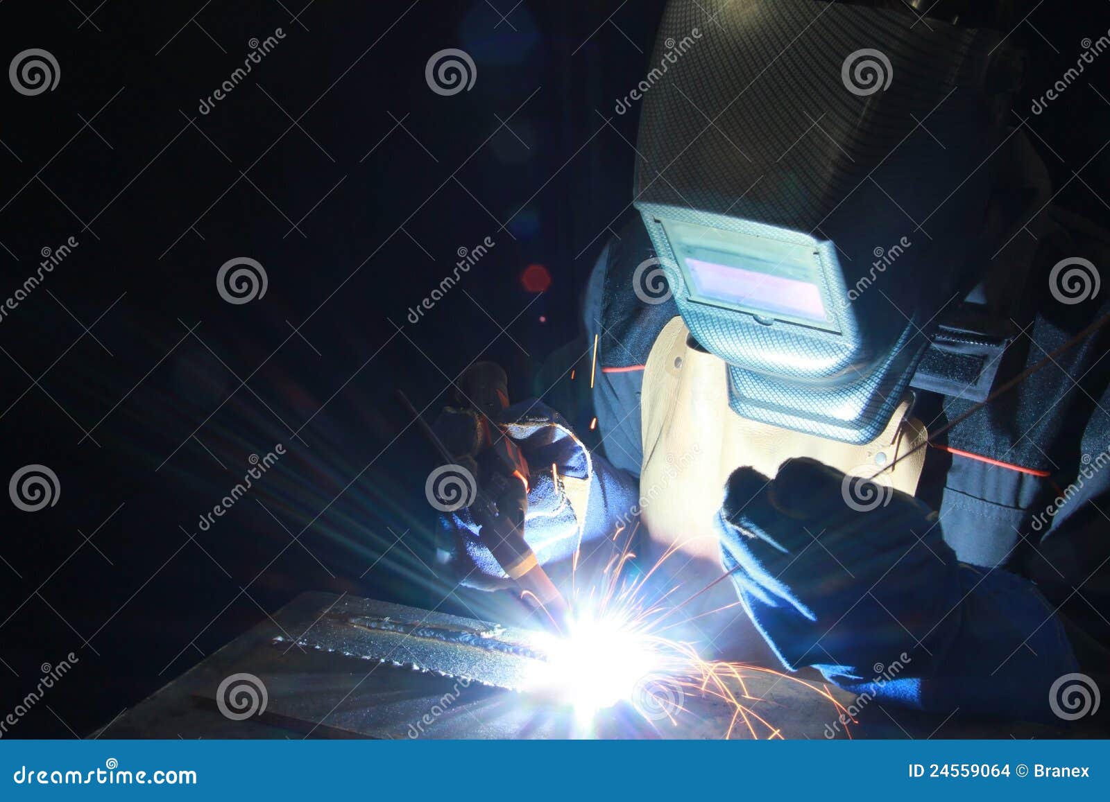 Welder Man In Work Welding A Steel Sheet By TIG Or WIG Welding ...