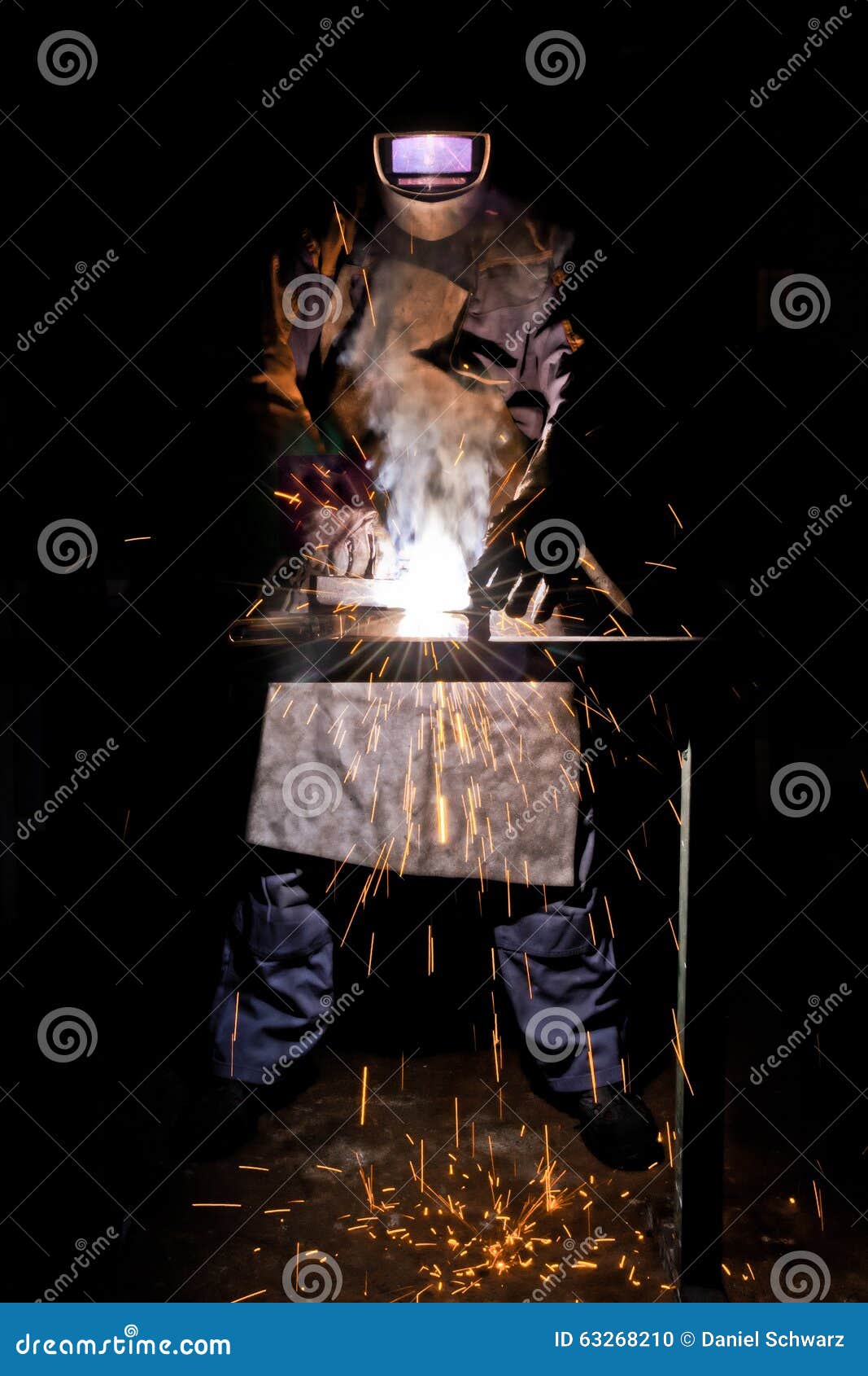 Welder at Work and Flying Sparks Stock Photo - Image of manufacturing ...