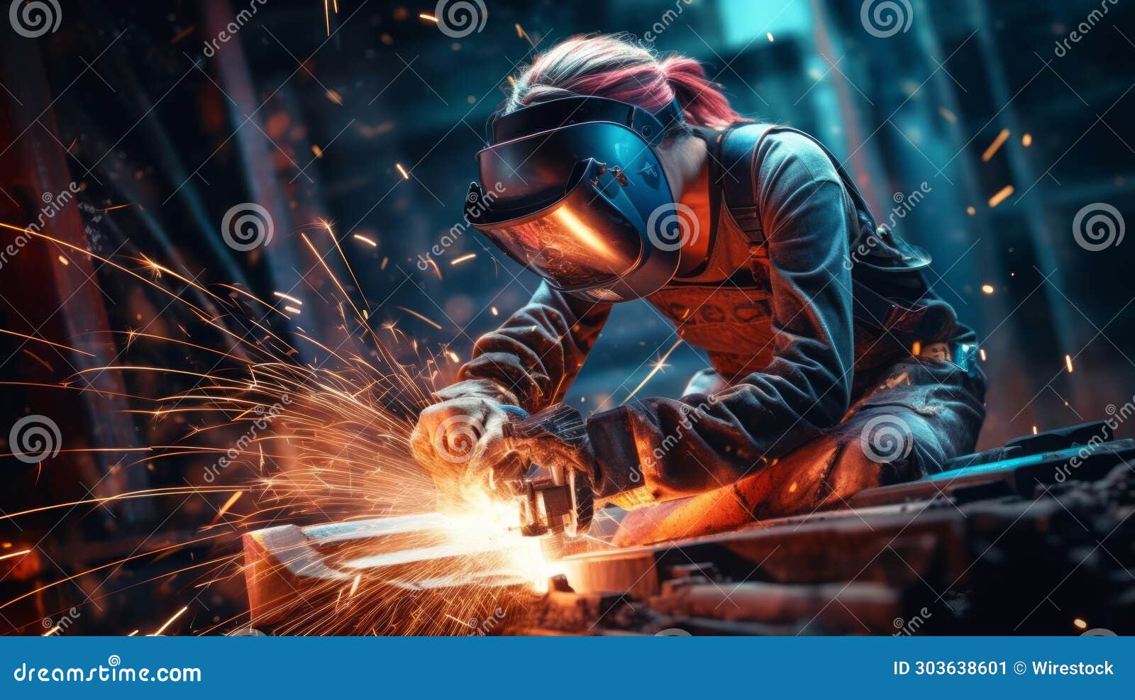 Welder at Work while Grinding Metal in an Arcal Arc Stock Image - Image ...