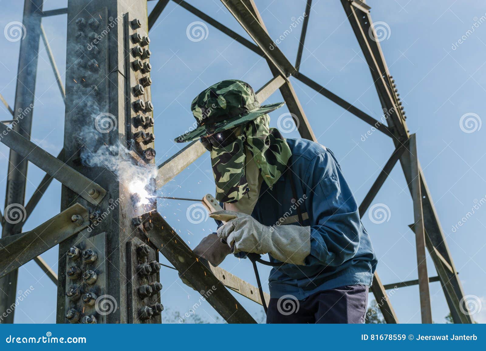 Welder Work at High Electric High Voltage Pole 230 Kv. Editorial Stock ...