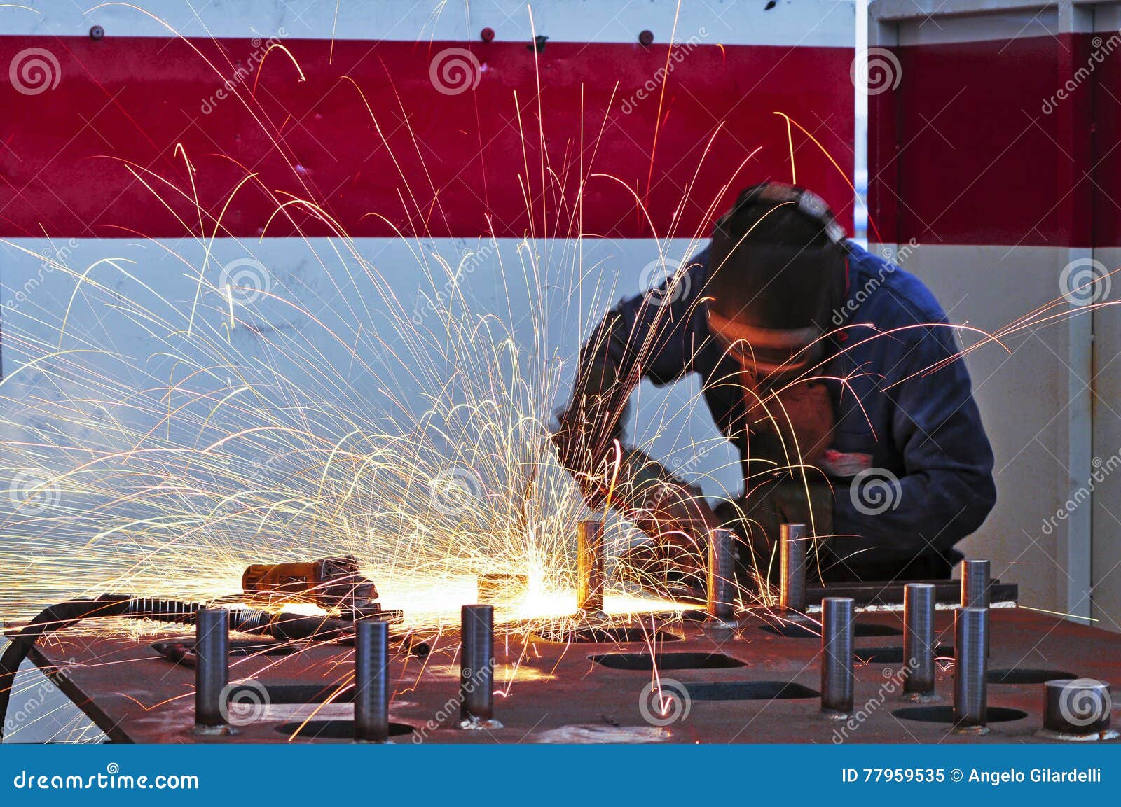 Welder on work stock image. Image of protective, sparks - 77959535