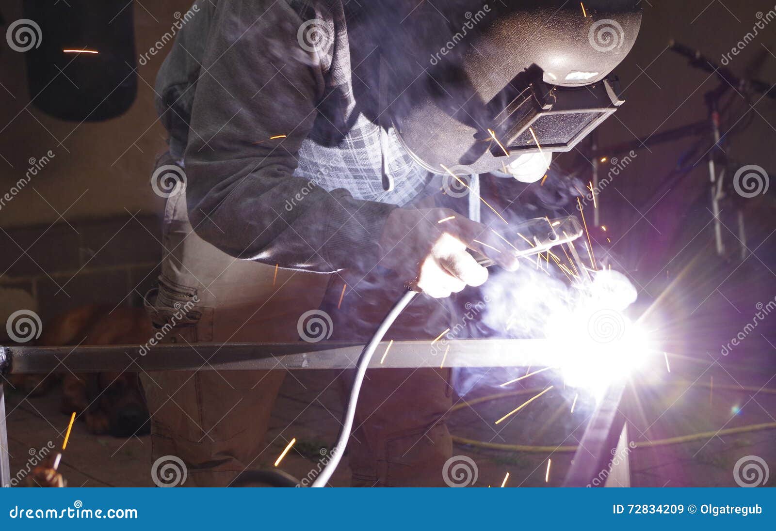 Welder at work stock image. Image of electrode, yard - 72834209