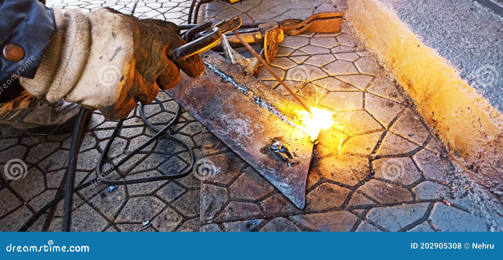 Welder at Work Welding Metal Plate Stock Photo - Image of making ...