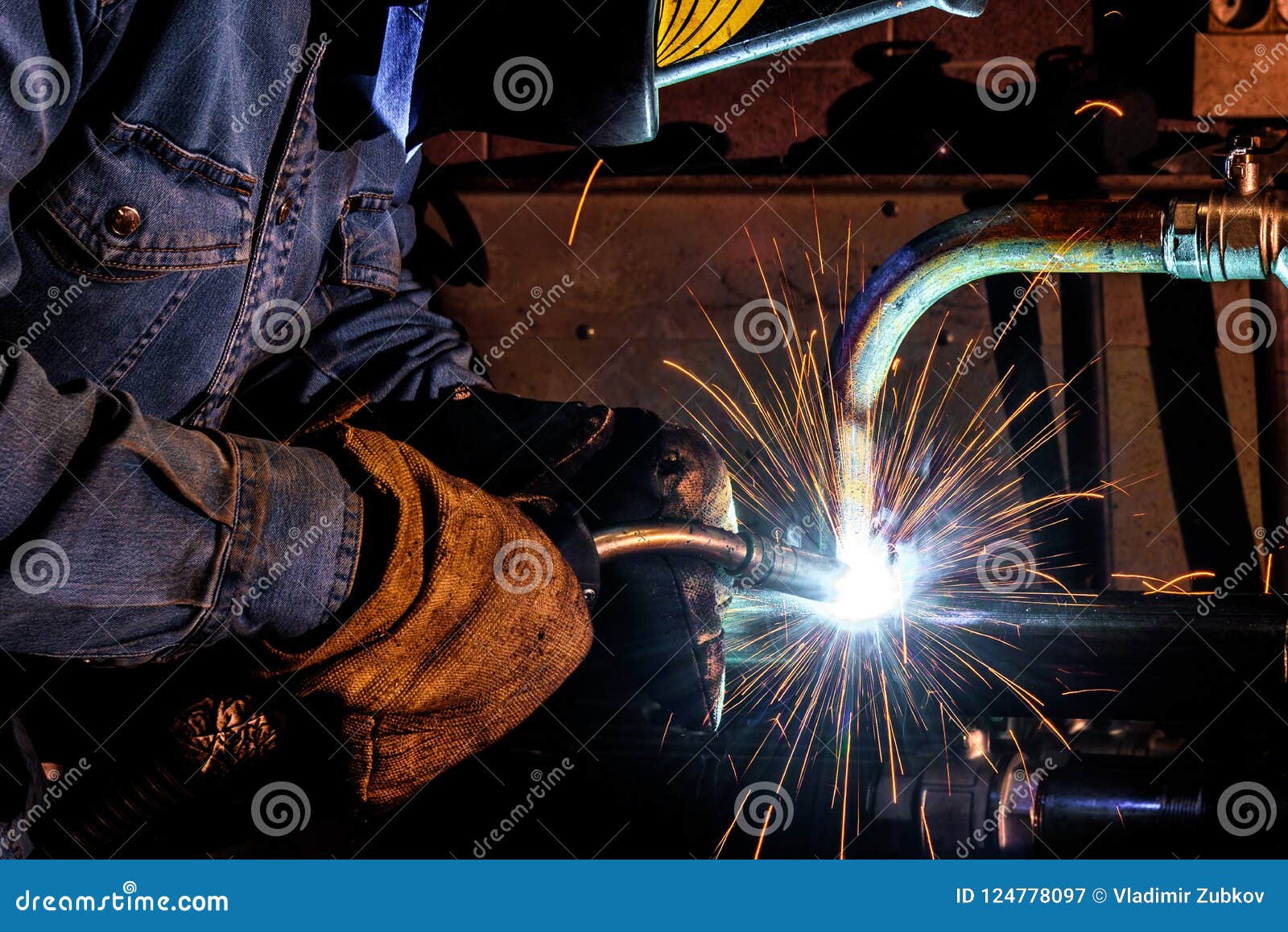 Welder at Work Welding Metal Structures Stock Image - Image of ...