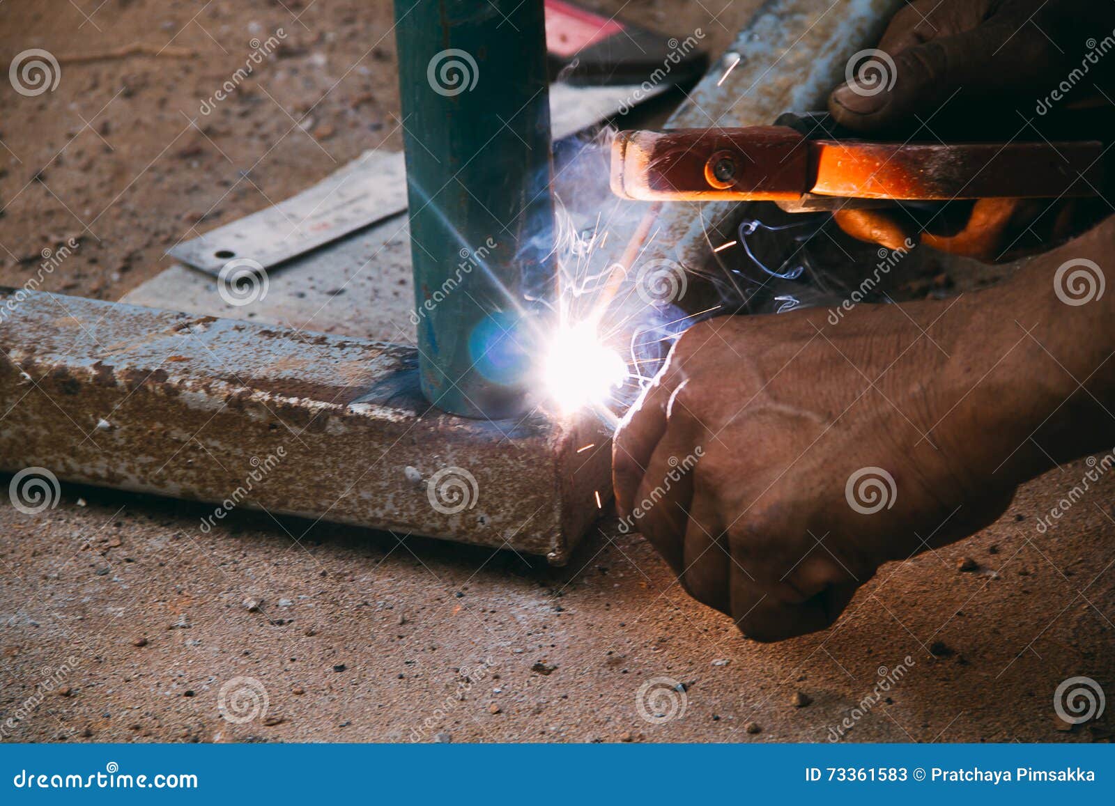 Welder at work stock image. Image of manufacturer, sparks - 73361583