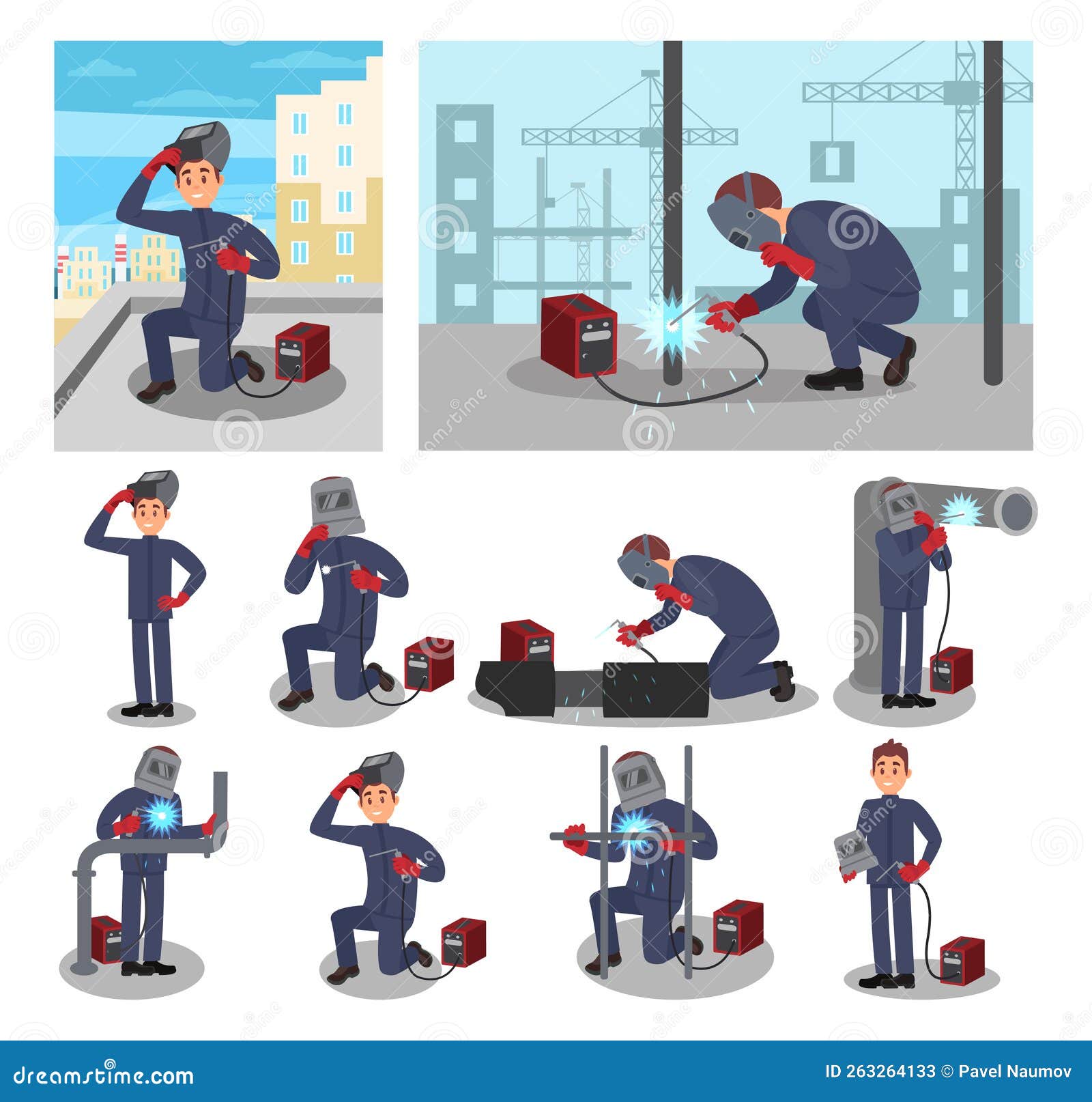 Welder Worker Character in Protective Helmet and Uniform Welding ...