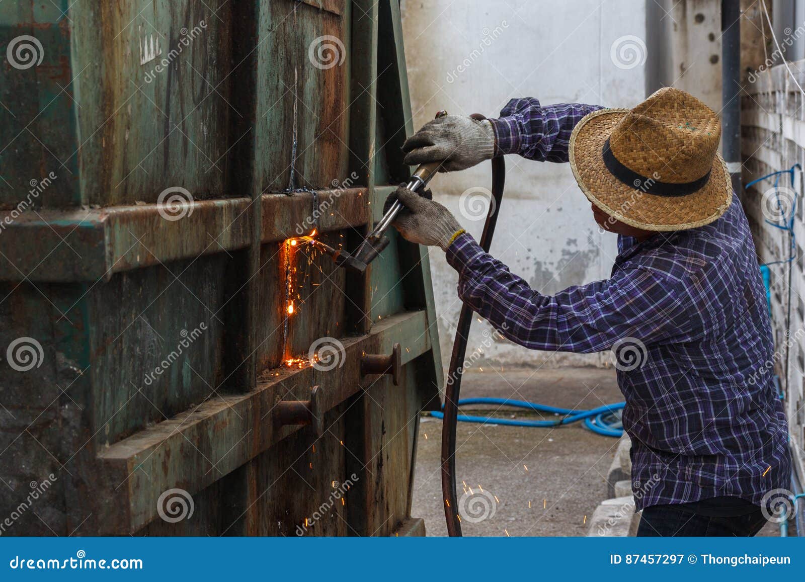 Welder Worker with Cutting Torch Stock Image - Image of industrial ...