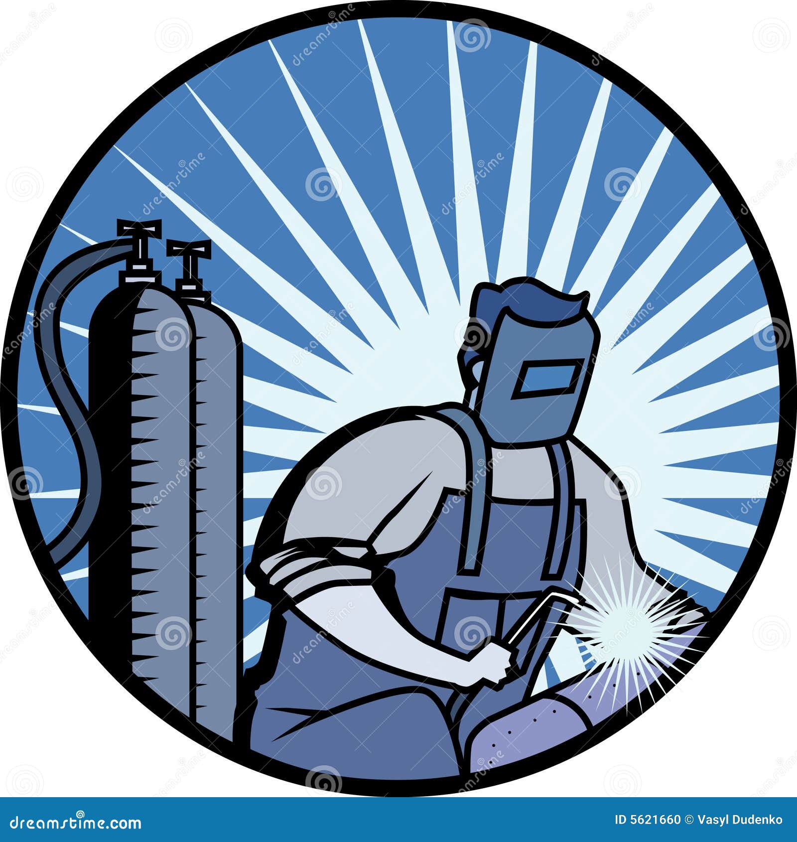 Welder working on stock vector. Illustration of overalls - 5621660