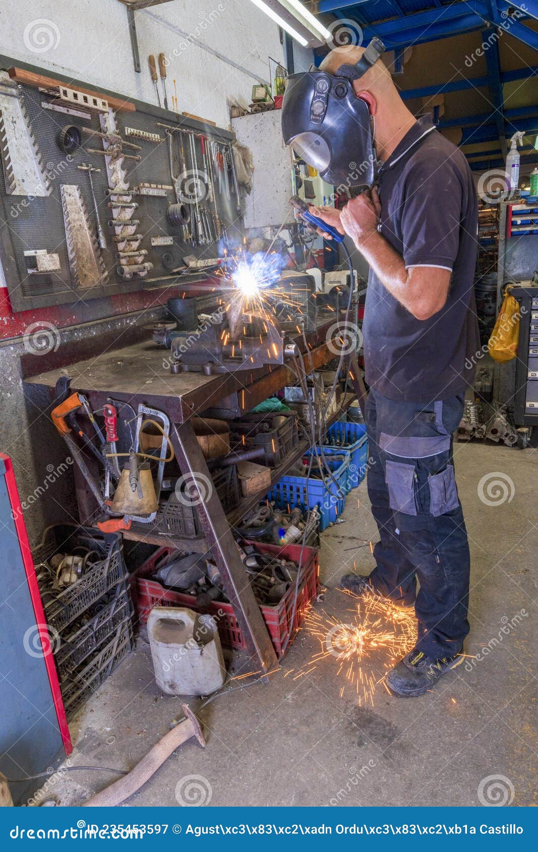 Welder Working with Electric Lance in the Workshop. Stock Image - Image ...
