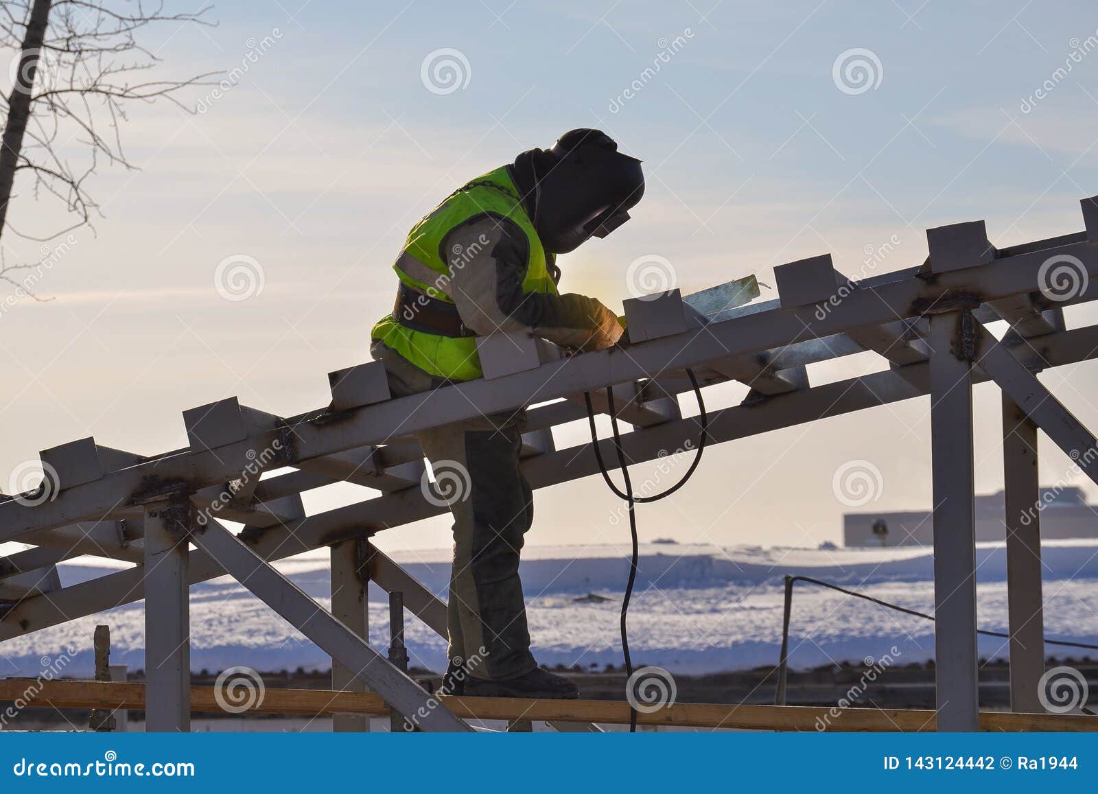Welder Working at Height. Welding Work on the Construction Stock Photo ...