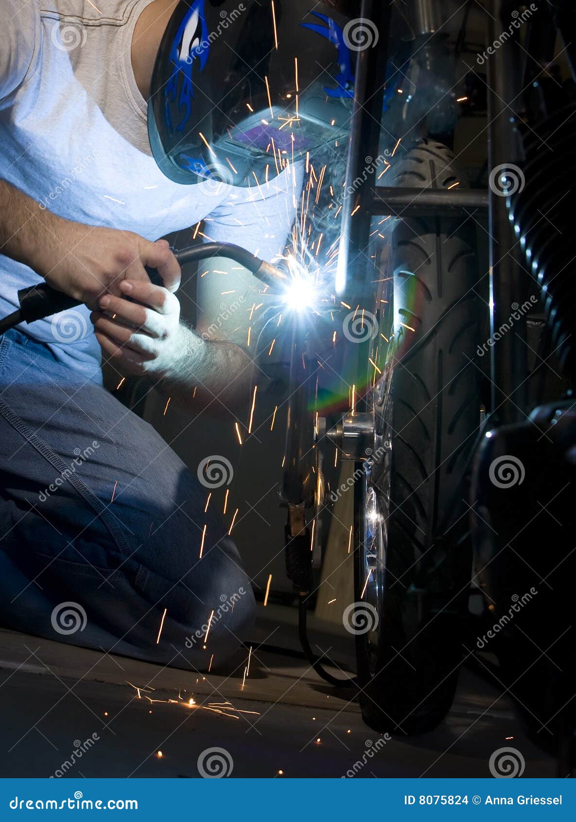 Welder Working on Motorcycle Stock Photo - Image of repair, heat: 8075824