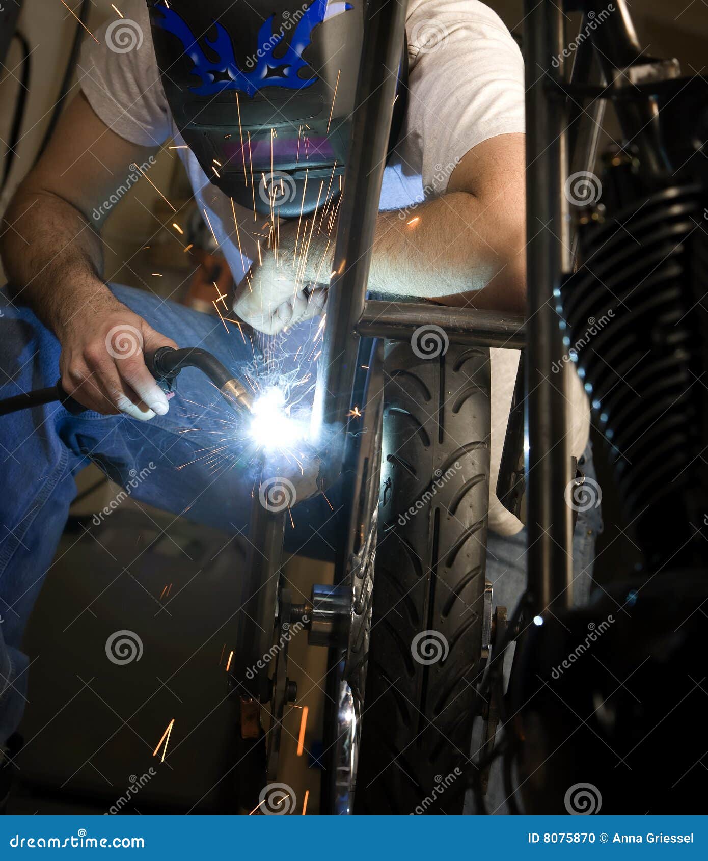 Welder Working on Motorcycle Stock Photo - Image of repair, male: 8075870
