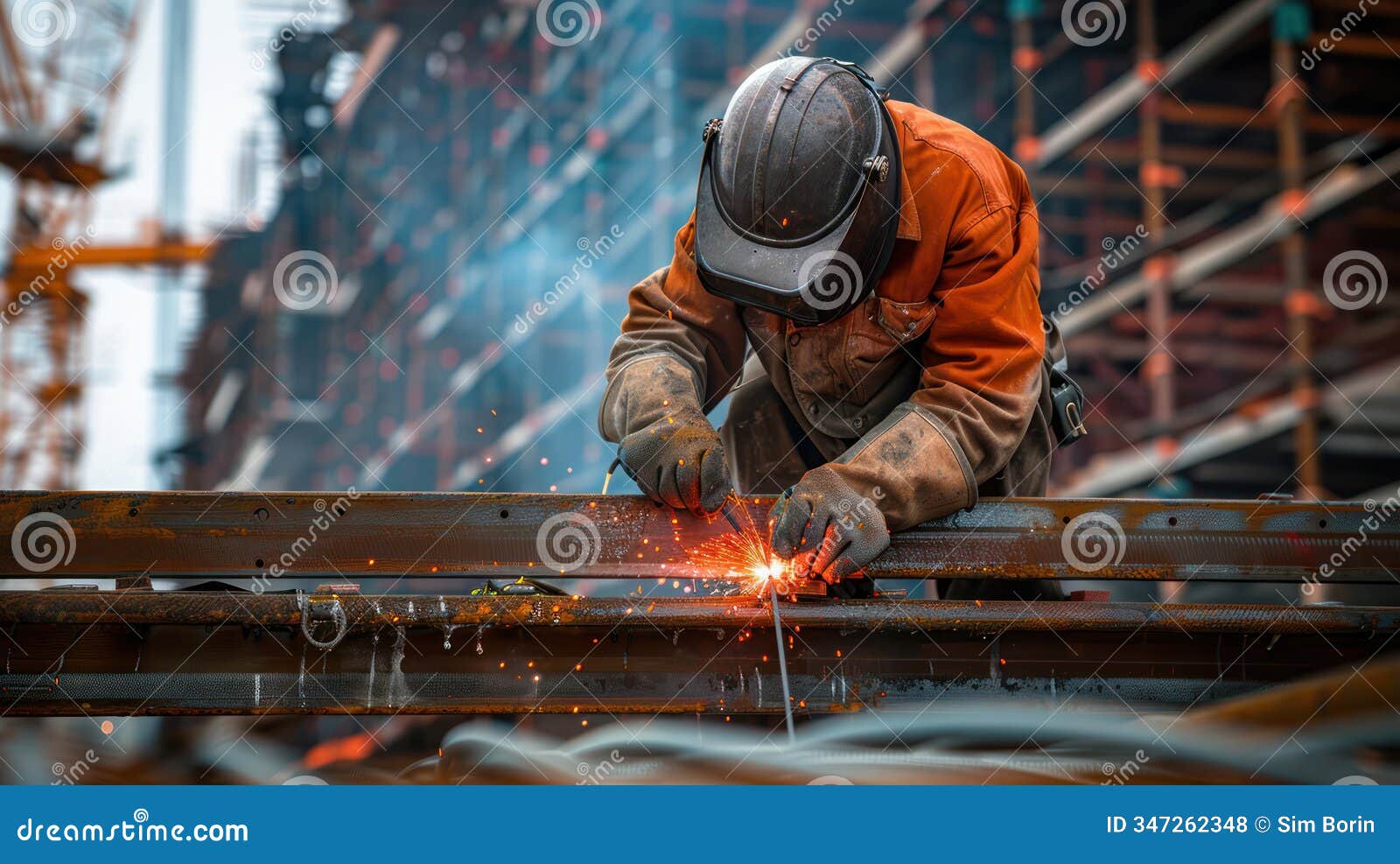 Welder Working on Steel Structures Stock Illustration - Illustration of ...