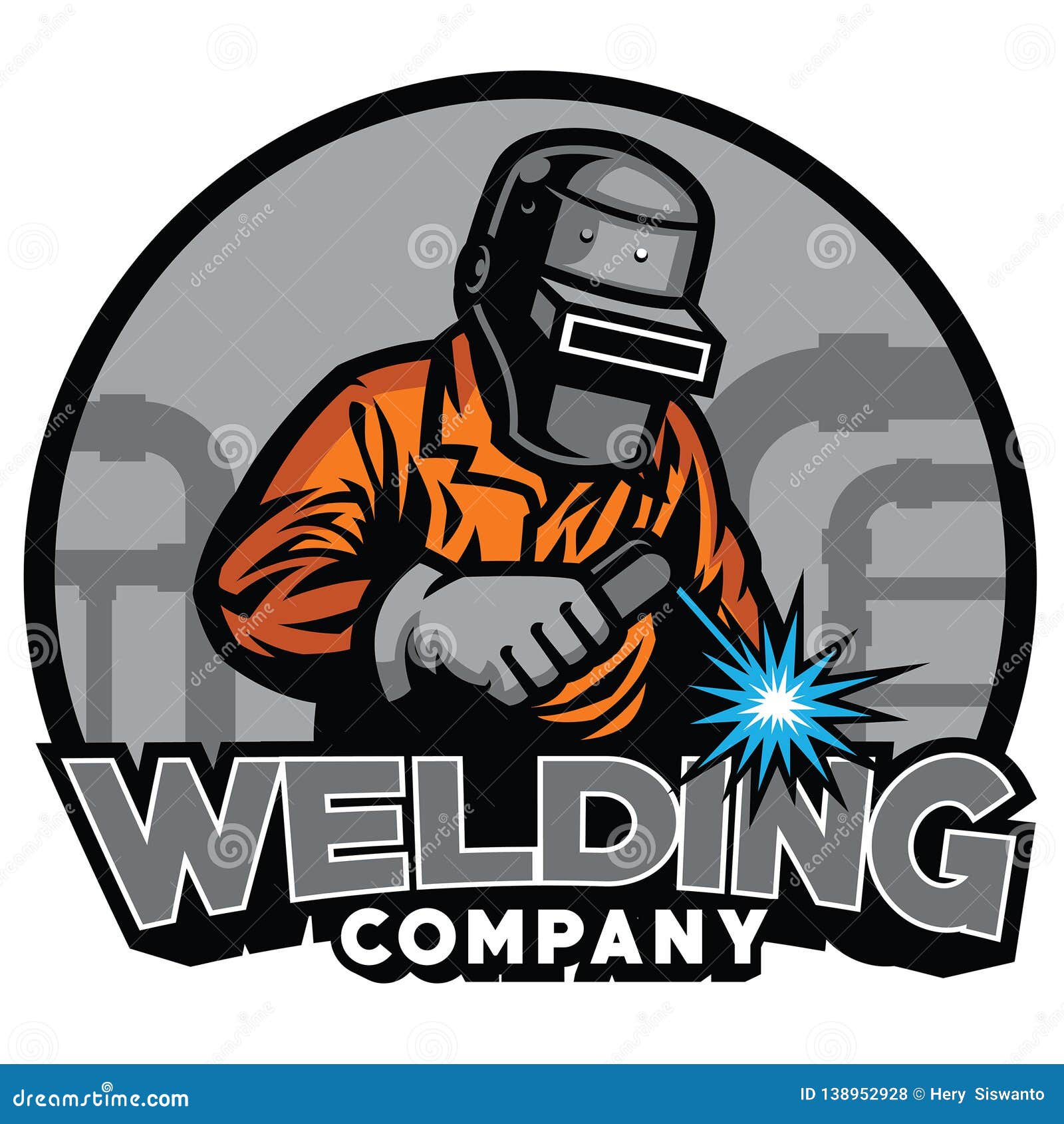 Welder Working with Weld Helmet in Badge Design Style Stock Vector ...