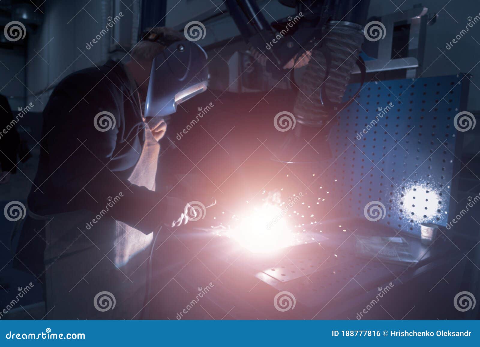 Welder in a Workplace Equipped with Smoke Extraction Stock Photo ...