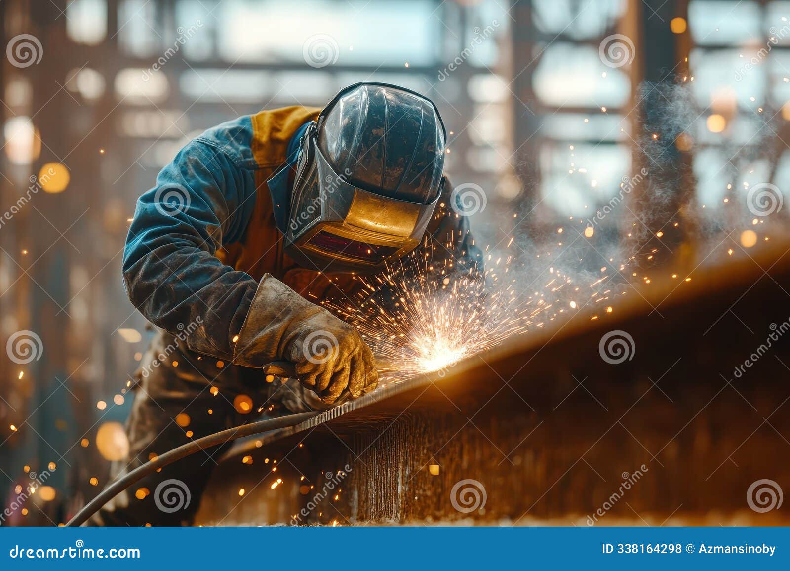 A Welder Works on Metal, Creating Sparks in an Industrial Setting Stock ...