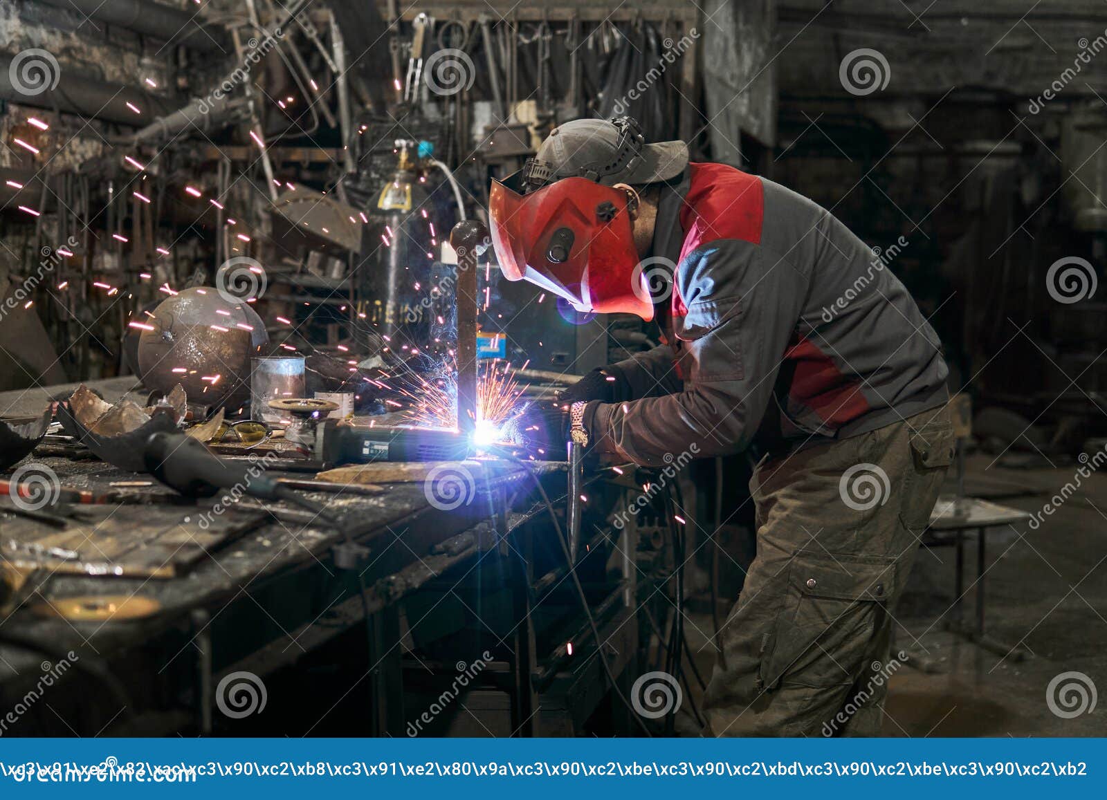 Welder Works in a Small Workshop Stock Photo - Image of artificer ...