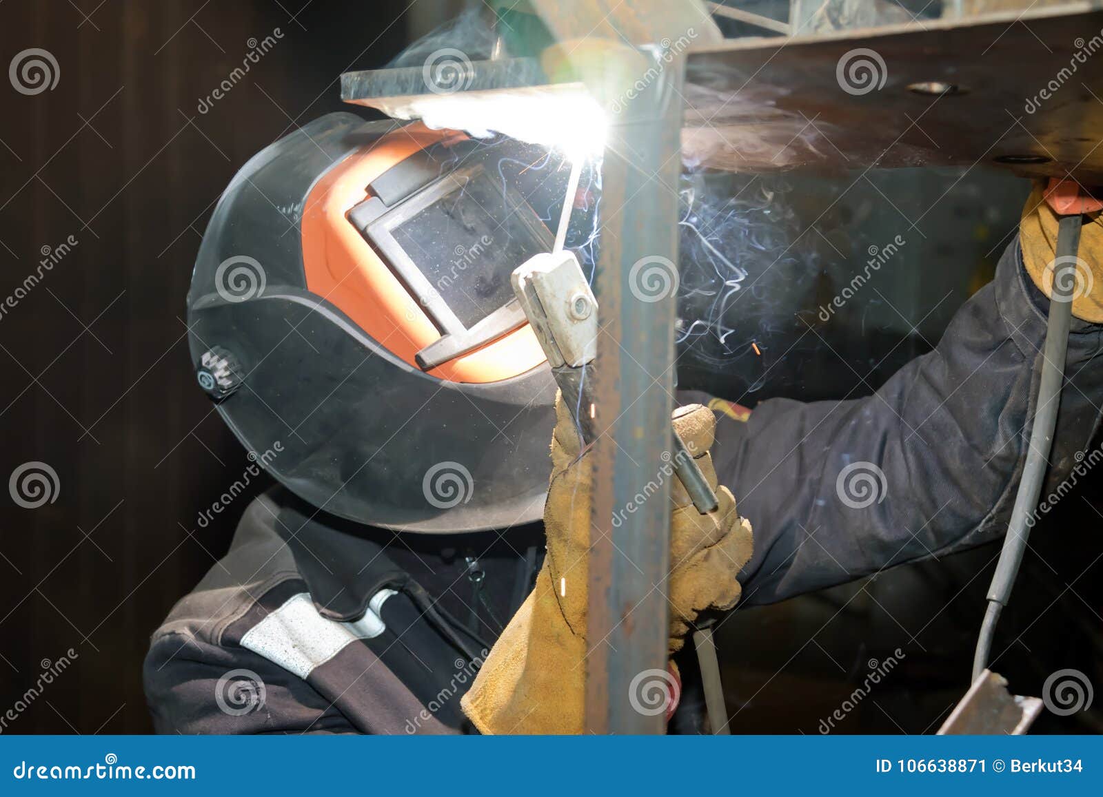Welder in Workshop Conditions Sample Weld from Sheet Metal To Un Stock ...