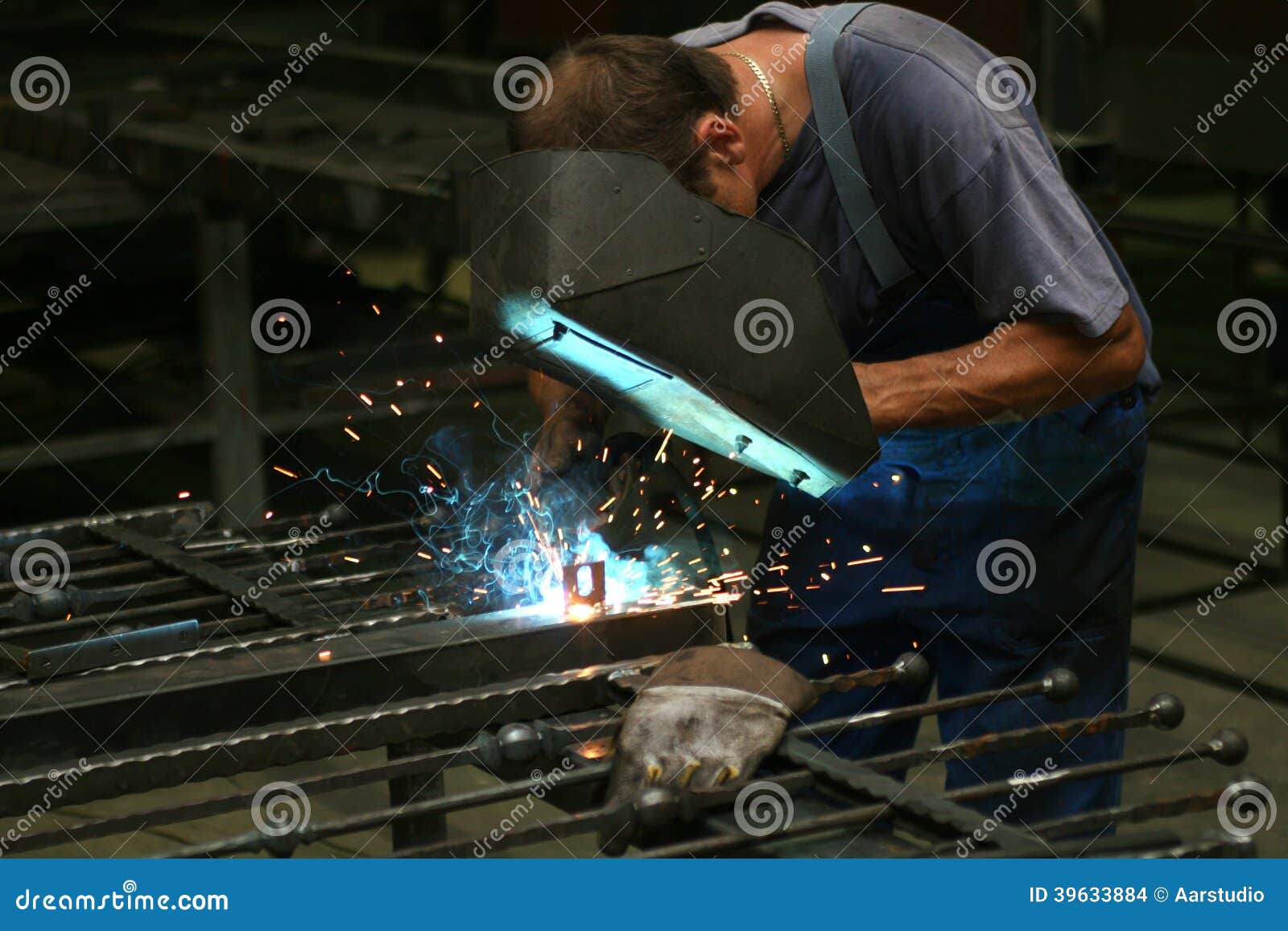 Welder in a Workshop Making a Fence Editorial Stock Image - Image of ...