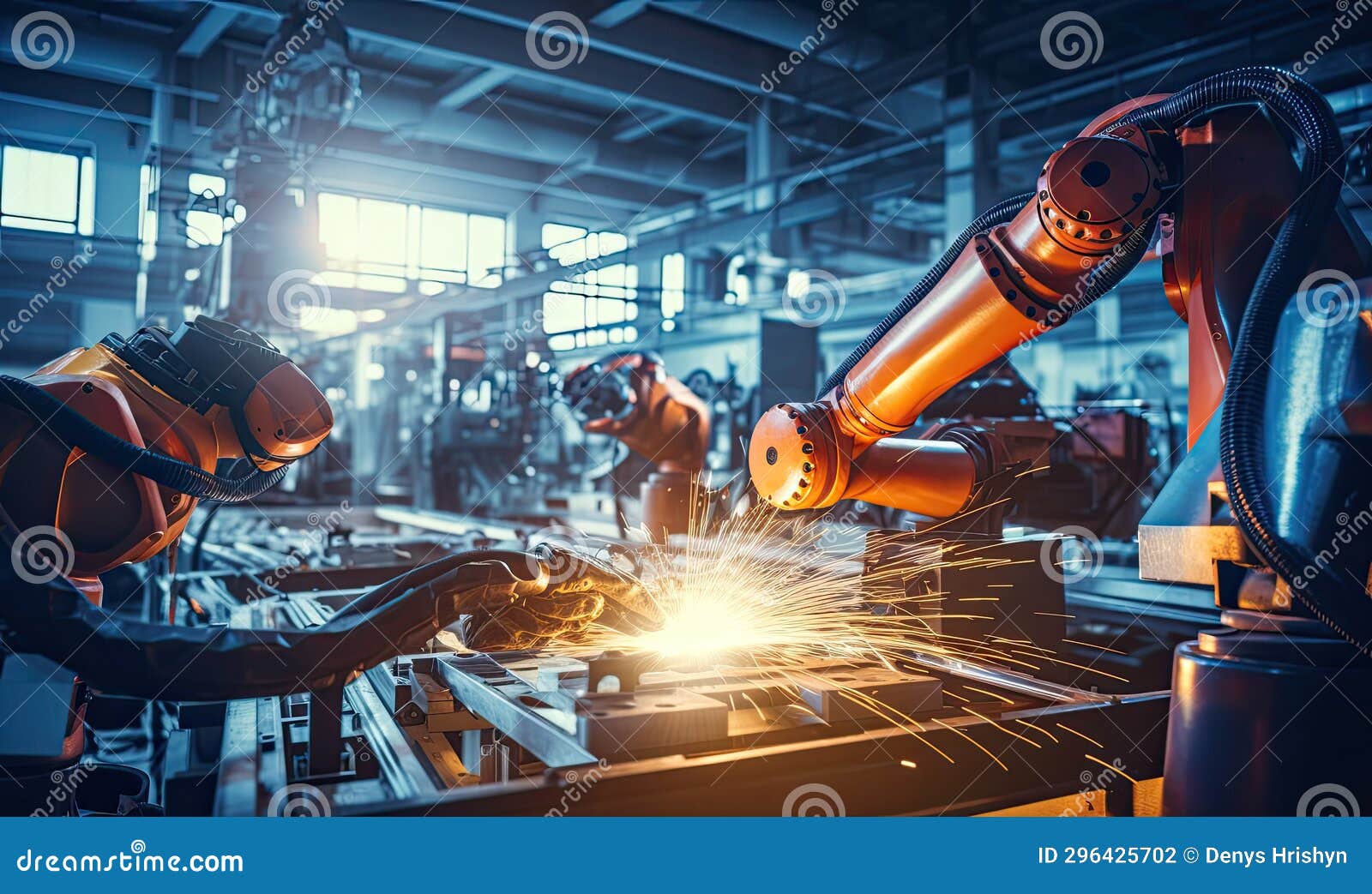 Welders Creating Metal Masterpieces in a Bustling Factory Stock ...