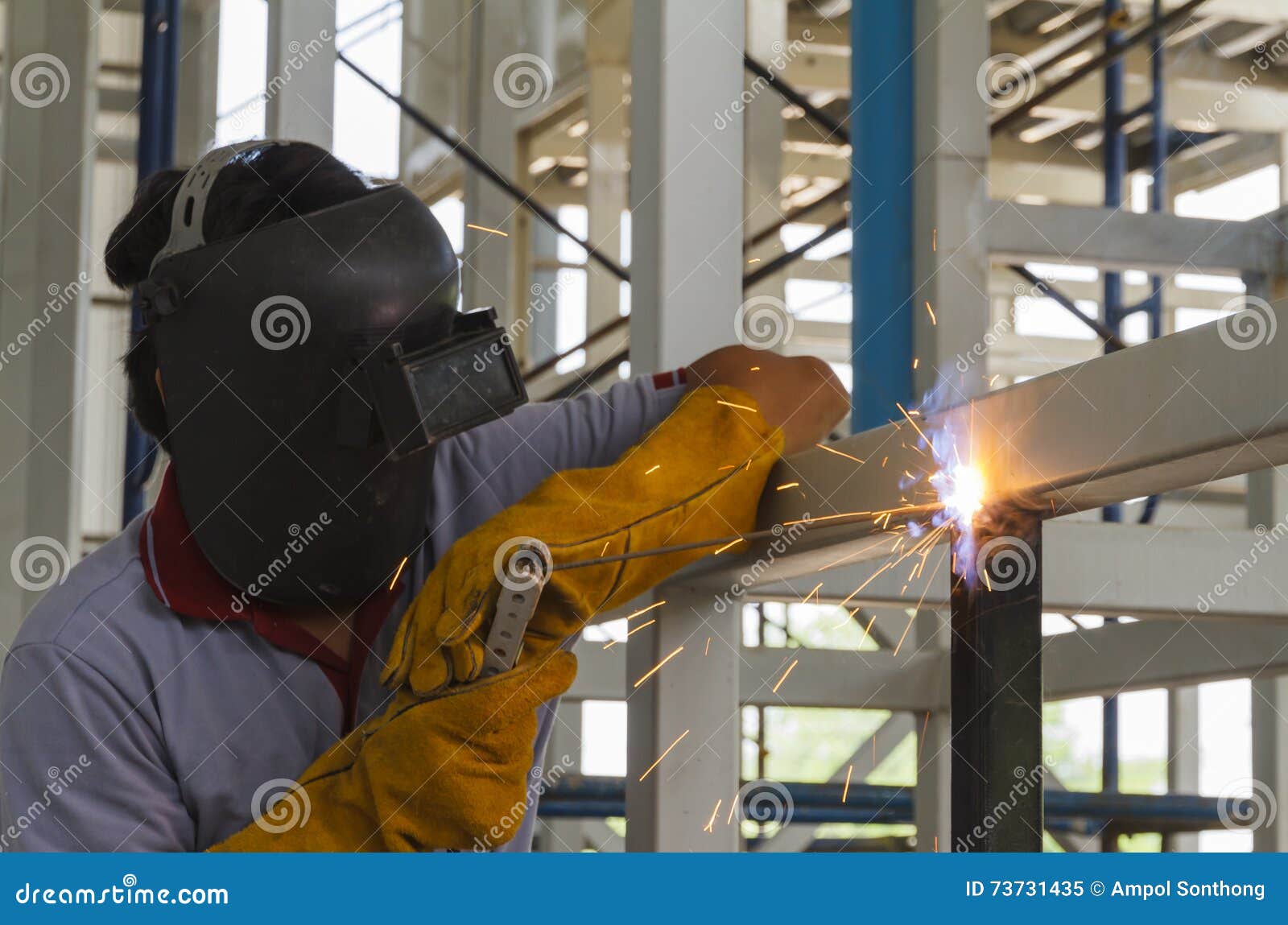 Welders Were Welding Steel Structural by Arc Welding. Stock Image ...