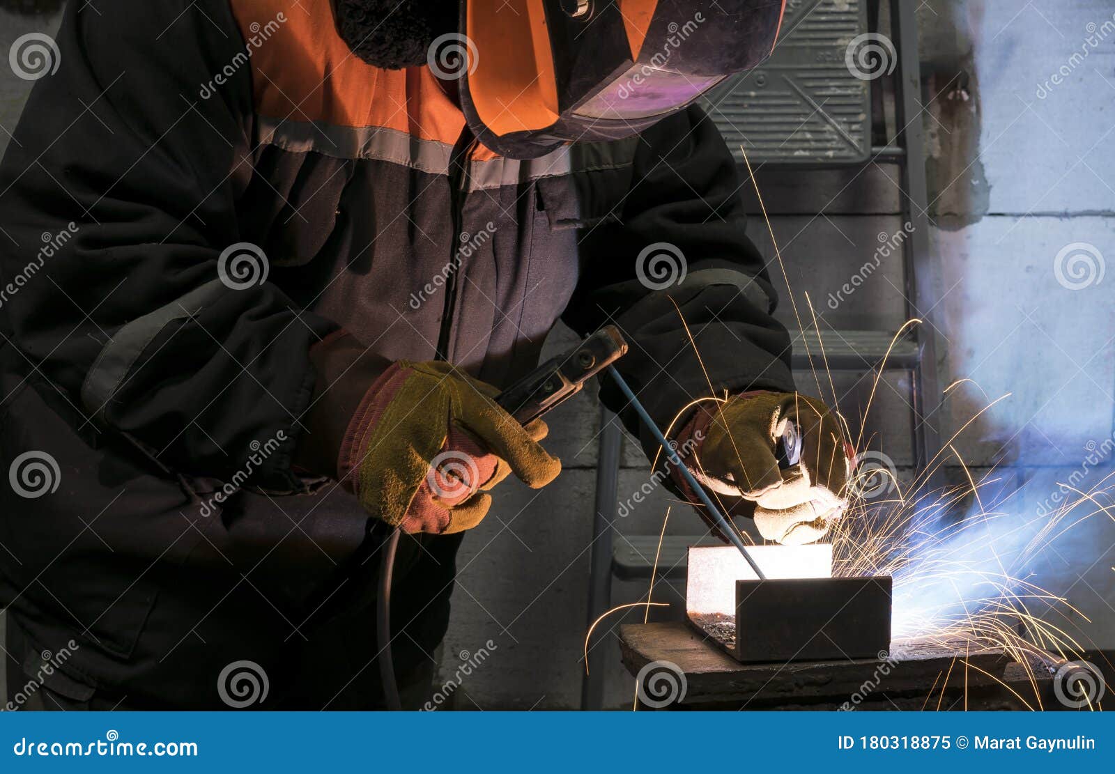 Welders Working at the Plant Produce Metal Structures Stock Image ...
