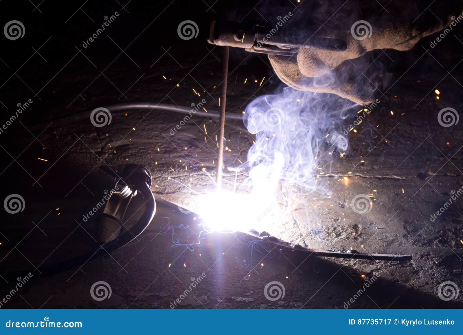 Welding in action stock image. Image of construction - 87735717