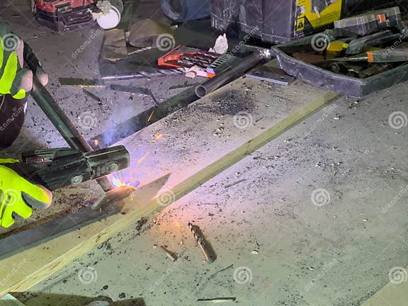 Welding with Argon or Electrode, Using a Welding Machine. Stock Image ...