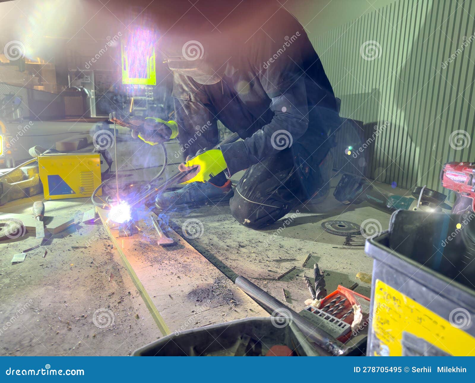 Welding with Argon or Electrode, Using a Welding Machine. Stock Image ...