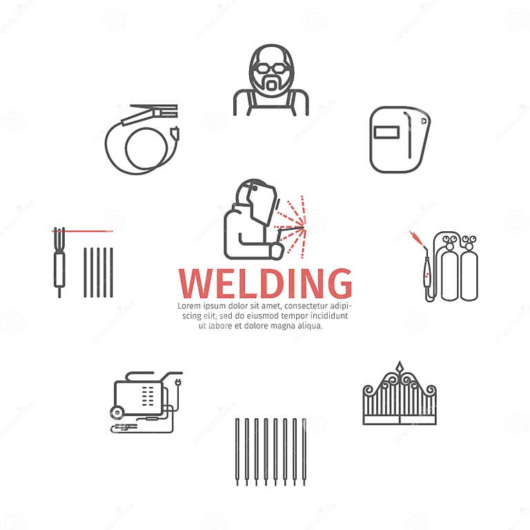 Welding Banner. Line Icons Set. Vector Signs for Web Graphics. Stock ...