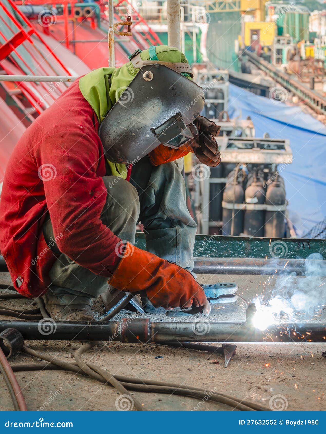 Welding at Construction Site Stock Photo - Image of skilled, industrial ...