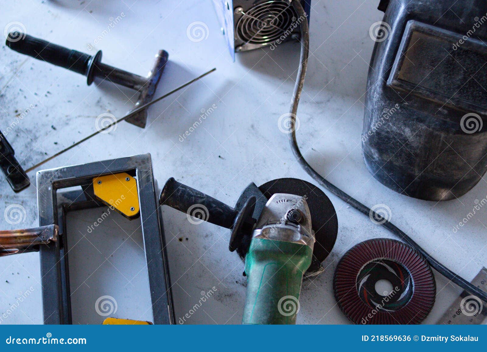 Welding Equipment, on the Table, Various Hand Tools are Laid Out Around ...