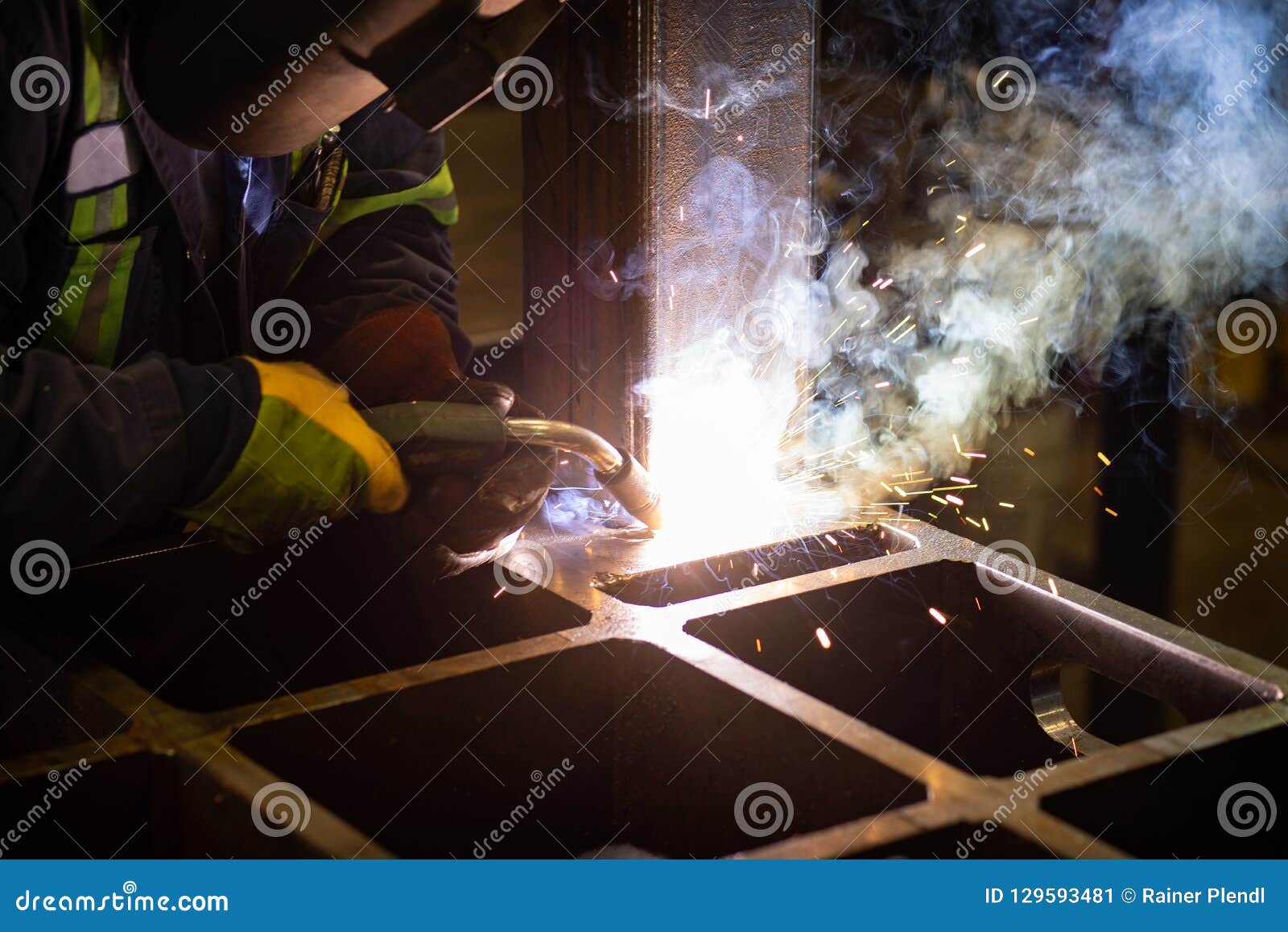 Welding in a factory stock image. Image of technical - 129593481