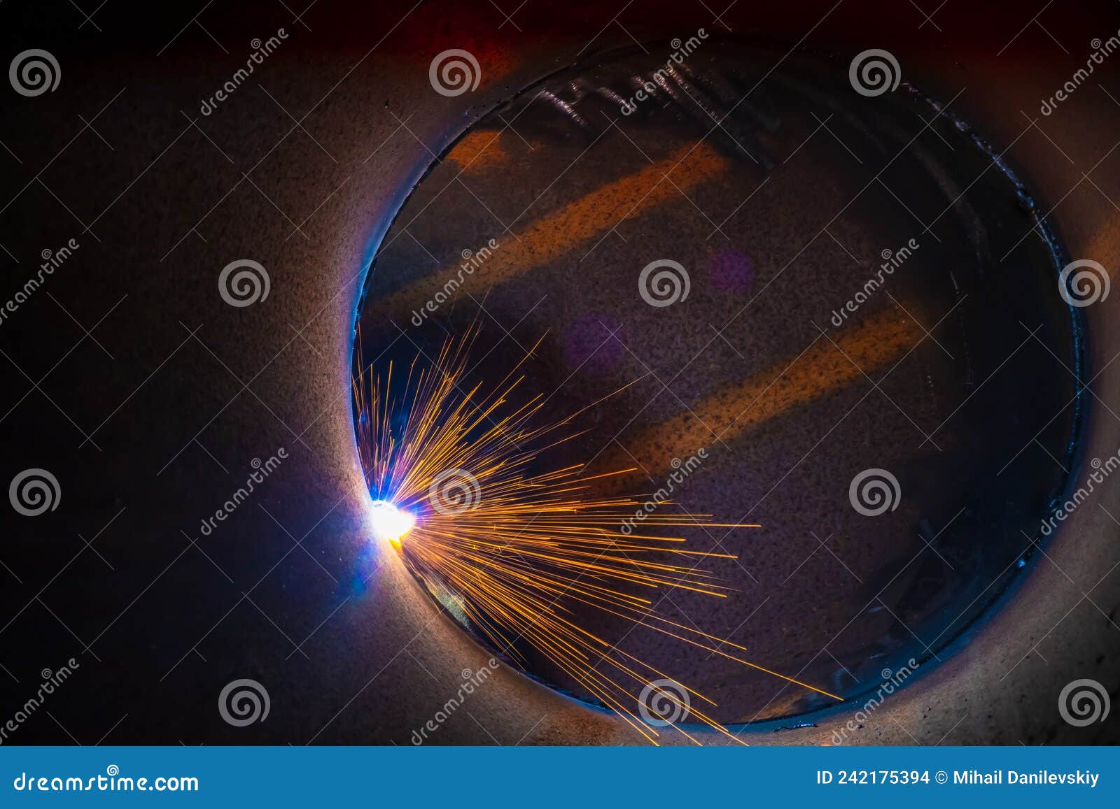 Welding Inside the Pipe. Semi-automatic Arc Welding, MIG Welding Stock ...