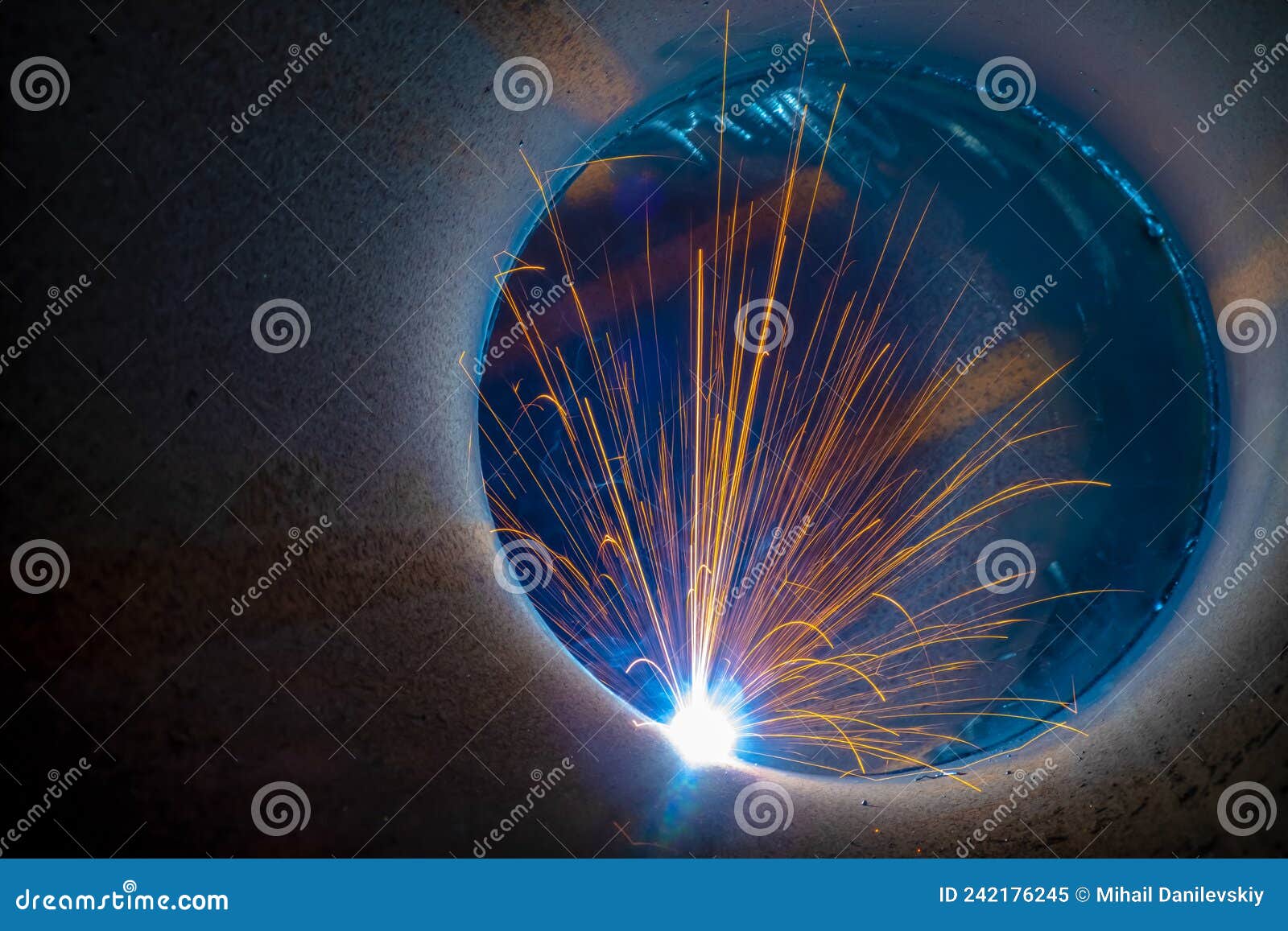 Welding Inside the Pipe. Semi-automatic Arc Welding, MIG Welding Stock ...