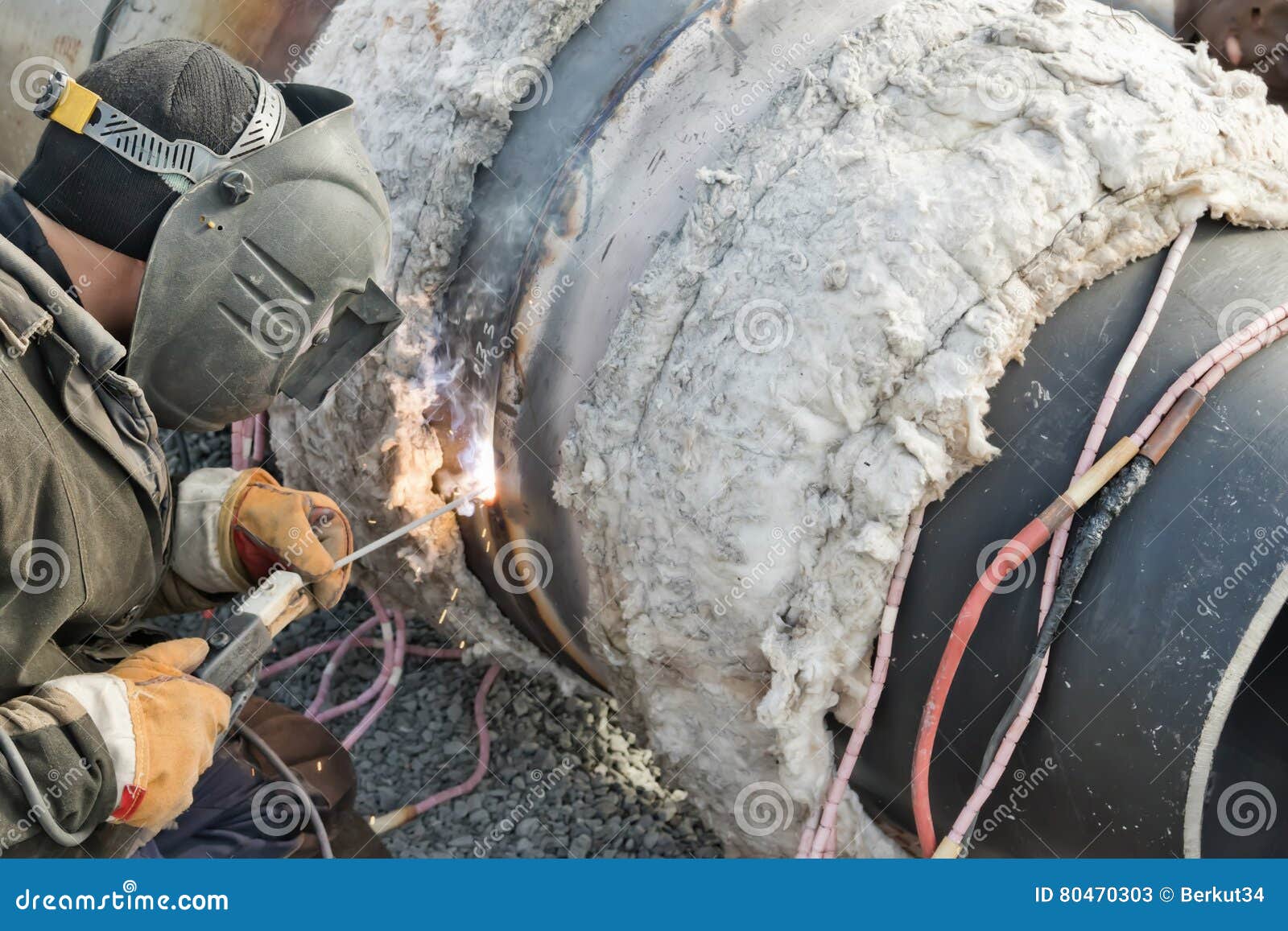 Welding Large Diameter Pipes Stock Image - Image of light, electrode ...