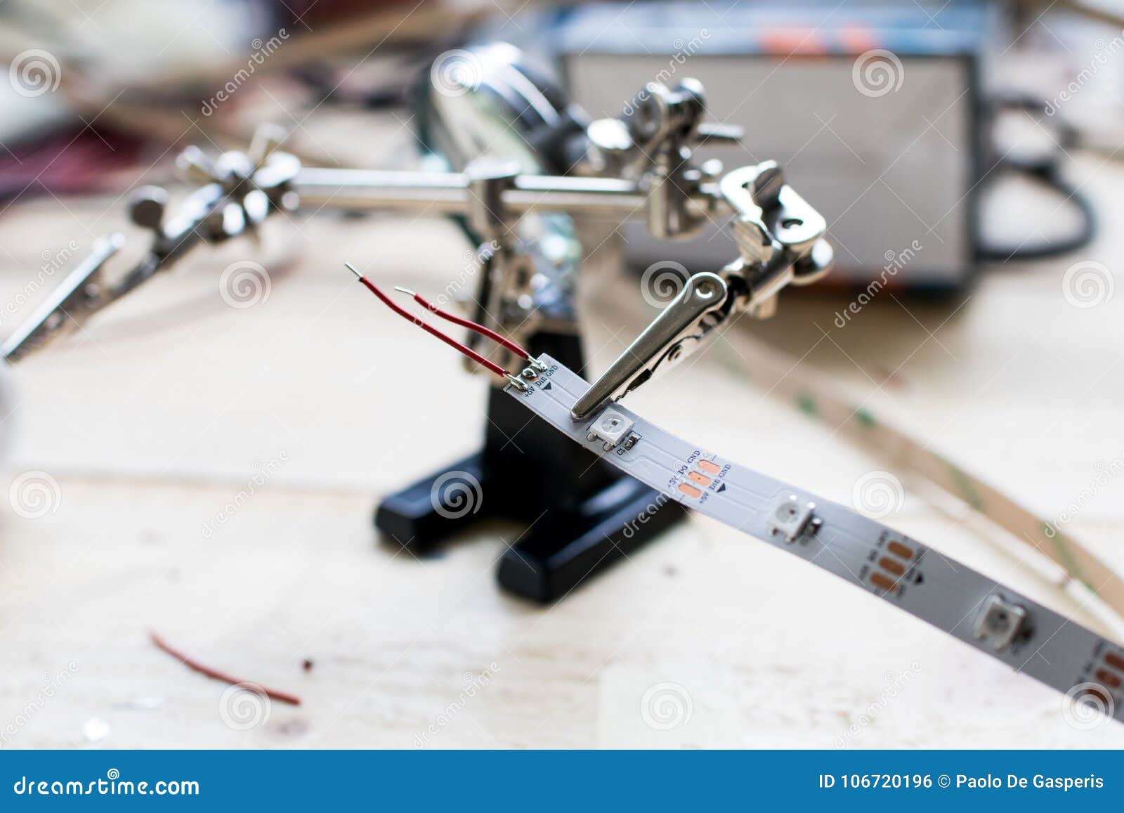 Welding for LED Strips on Third Hand for Electronics Jobs. Making ...