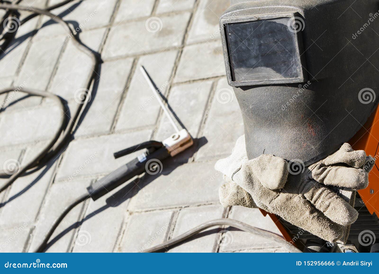 Welding Machine and Mask with Tools. Stock Photo - Image of concrete ...