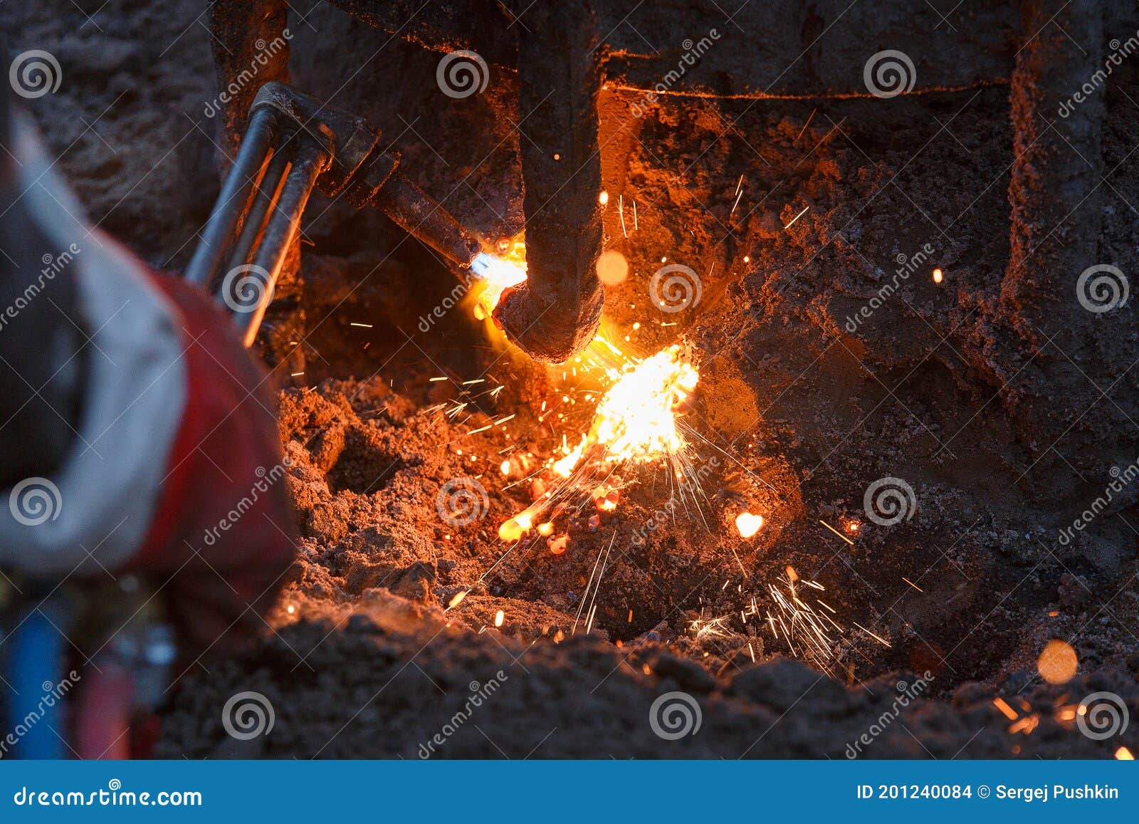Welding Machine with Melting Metal Drops and Sparks of Sparks Stock ...