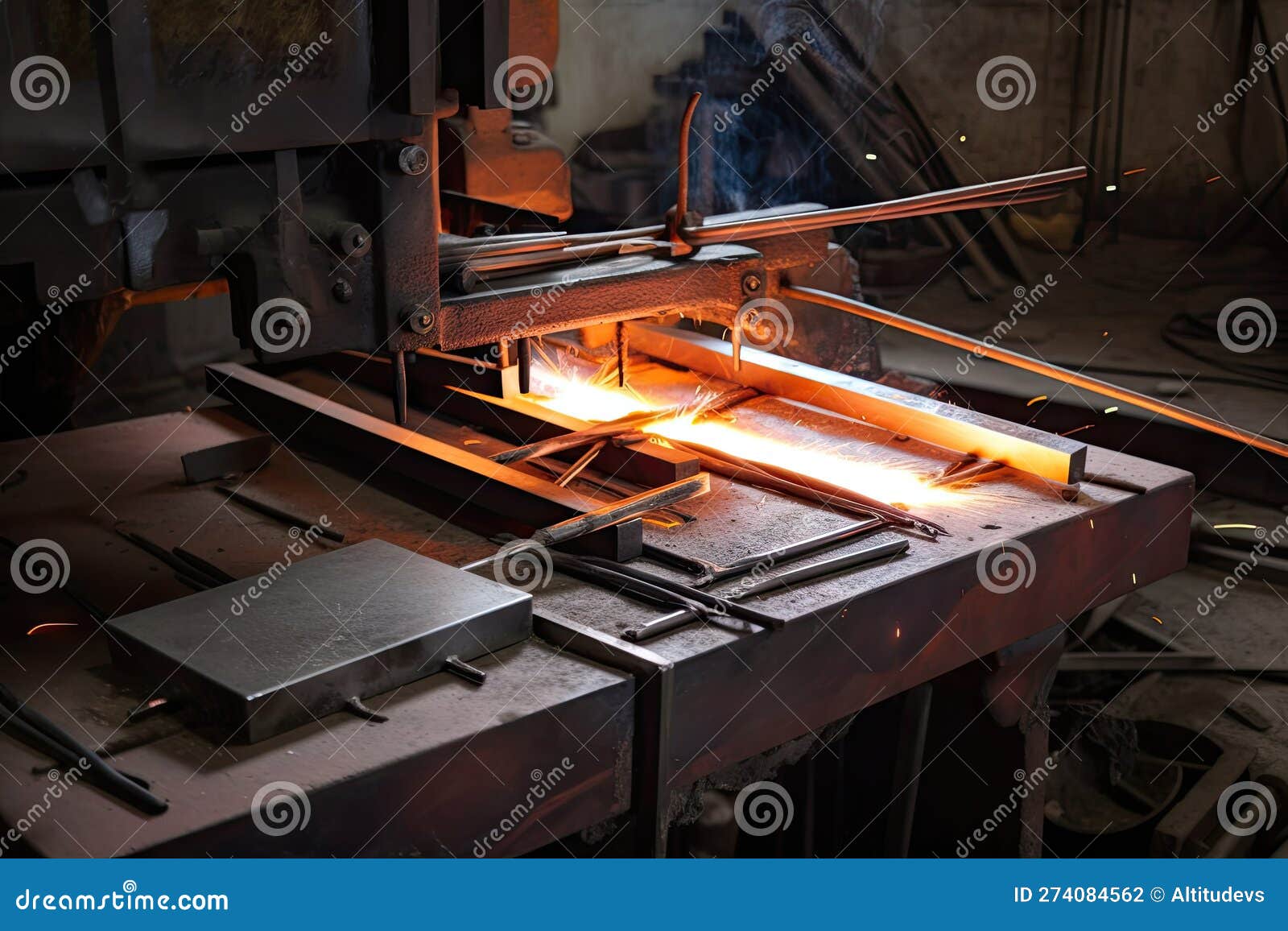 Welding Machine with Molten Metal, Creating Joint between Two Bars ...