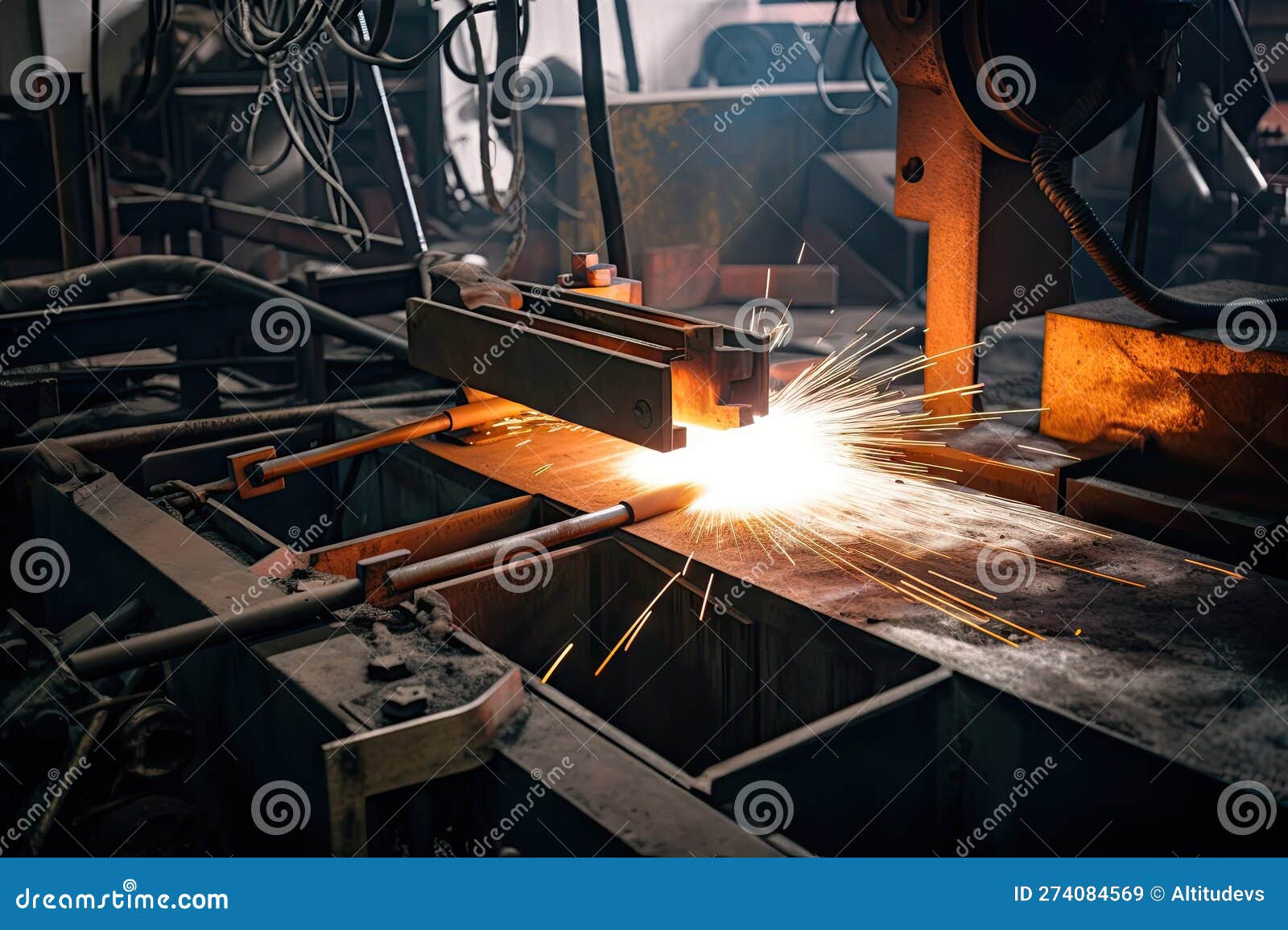 Welding Machine with Molten Metal, Creating Joint between Two Bars ...