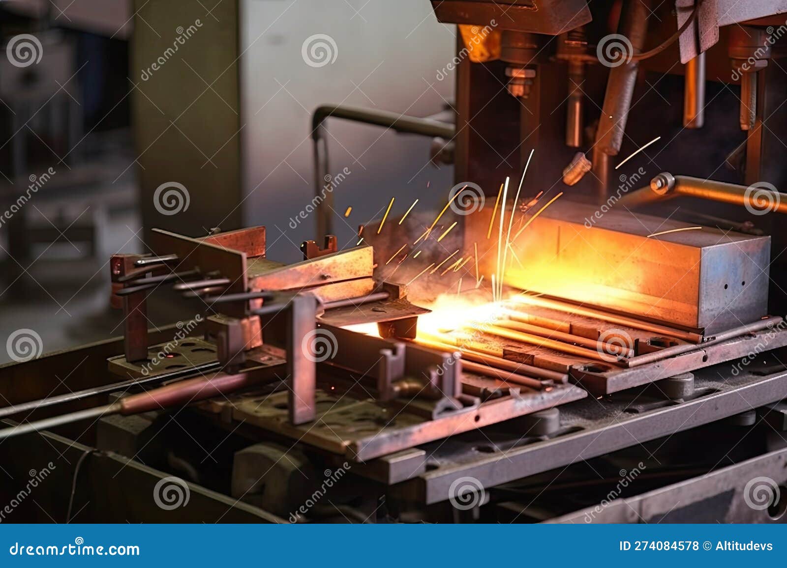Welding Machine with Molten Metal, Creating Joint between Two Bars ...