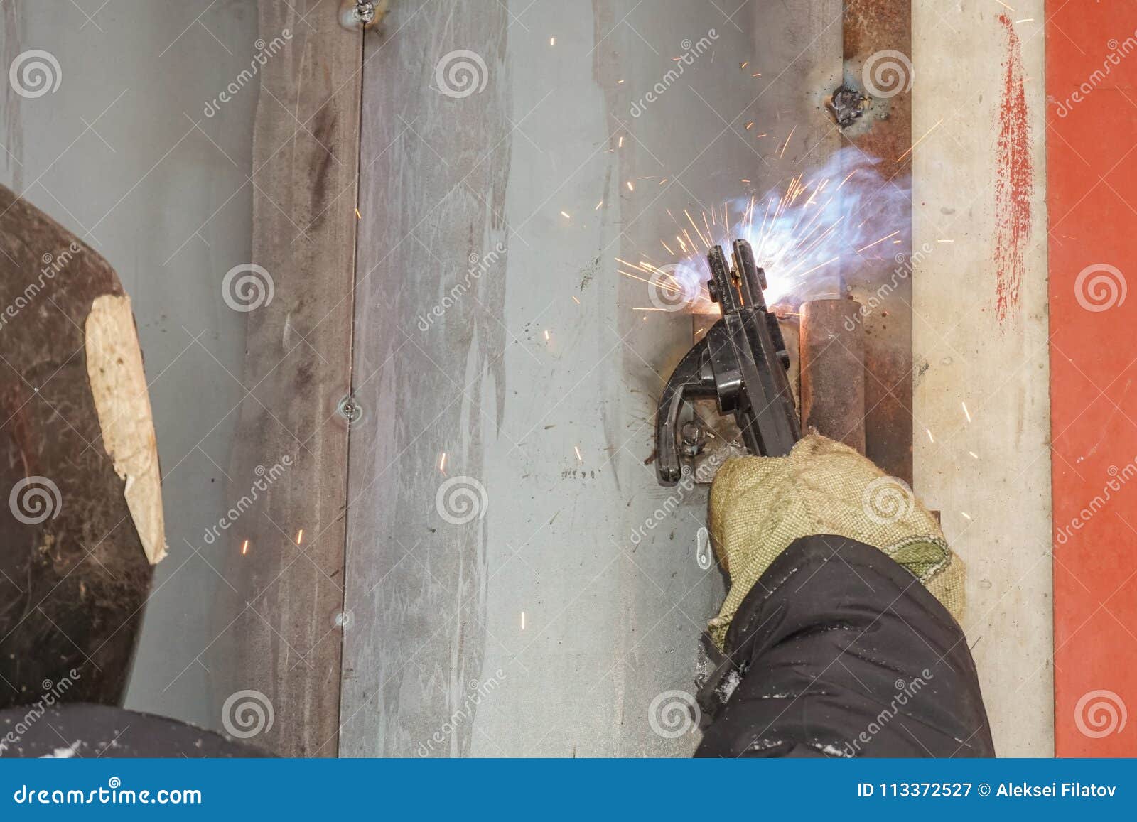 Welding works man stock image. Image of safety, metalwork - 113372527