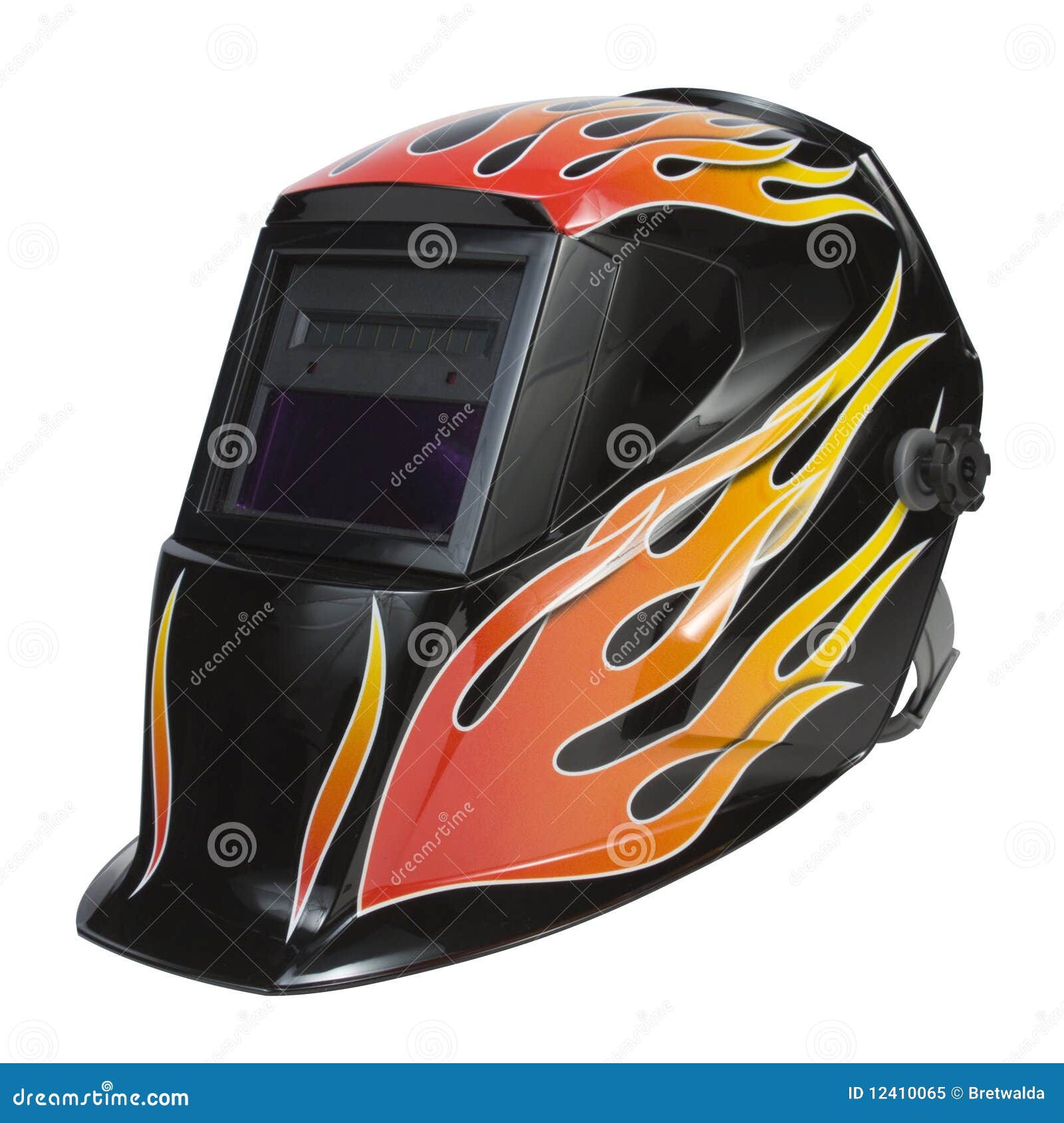 A Boy In A Welding Mask Waves His Hands In Different Directions, On A ...